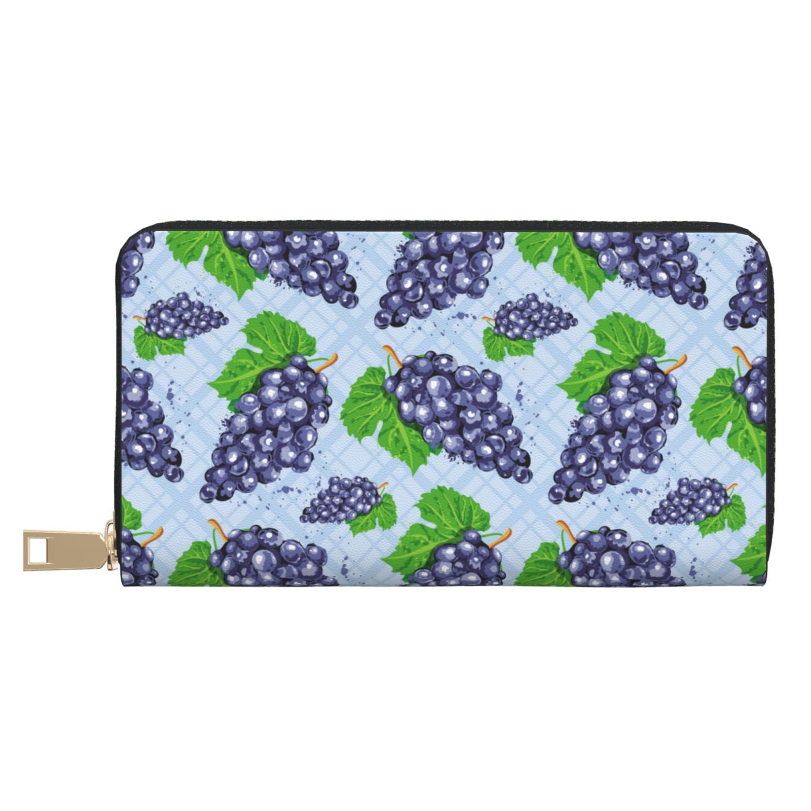 Grape Print blue Wallet Women, Leather Bifold Multi Card Wallet, Women ...