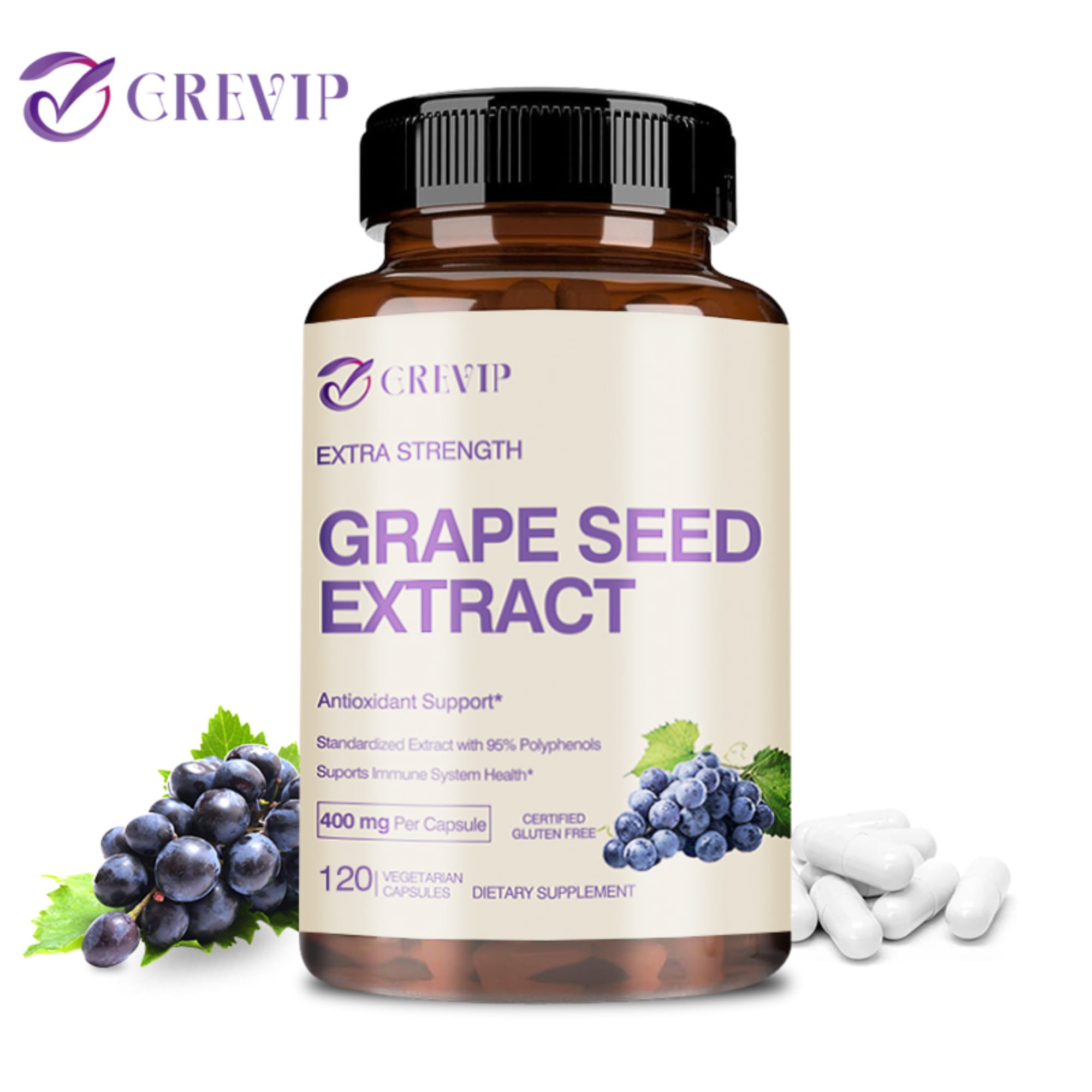 Grape Seed Extract 400mg-95%Polyphenols Antioxidant,Cardiovascular ...
