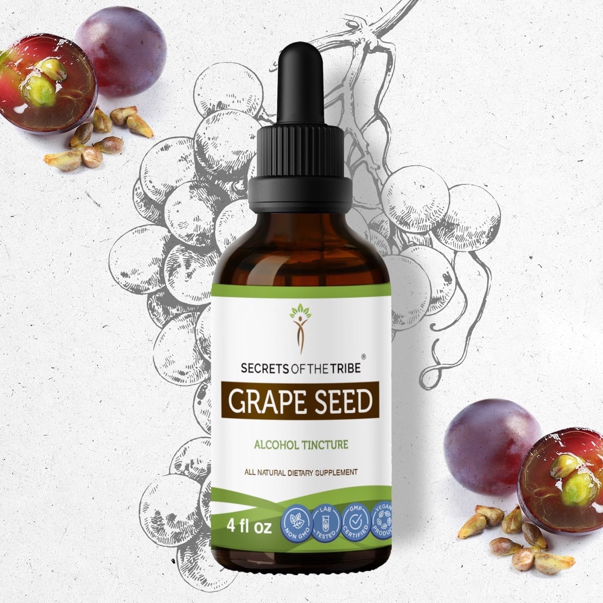 Secrets Of The Tribe Grape Seed Tincture Dietary Supplement, Natural ...