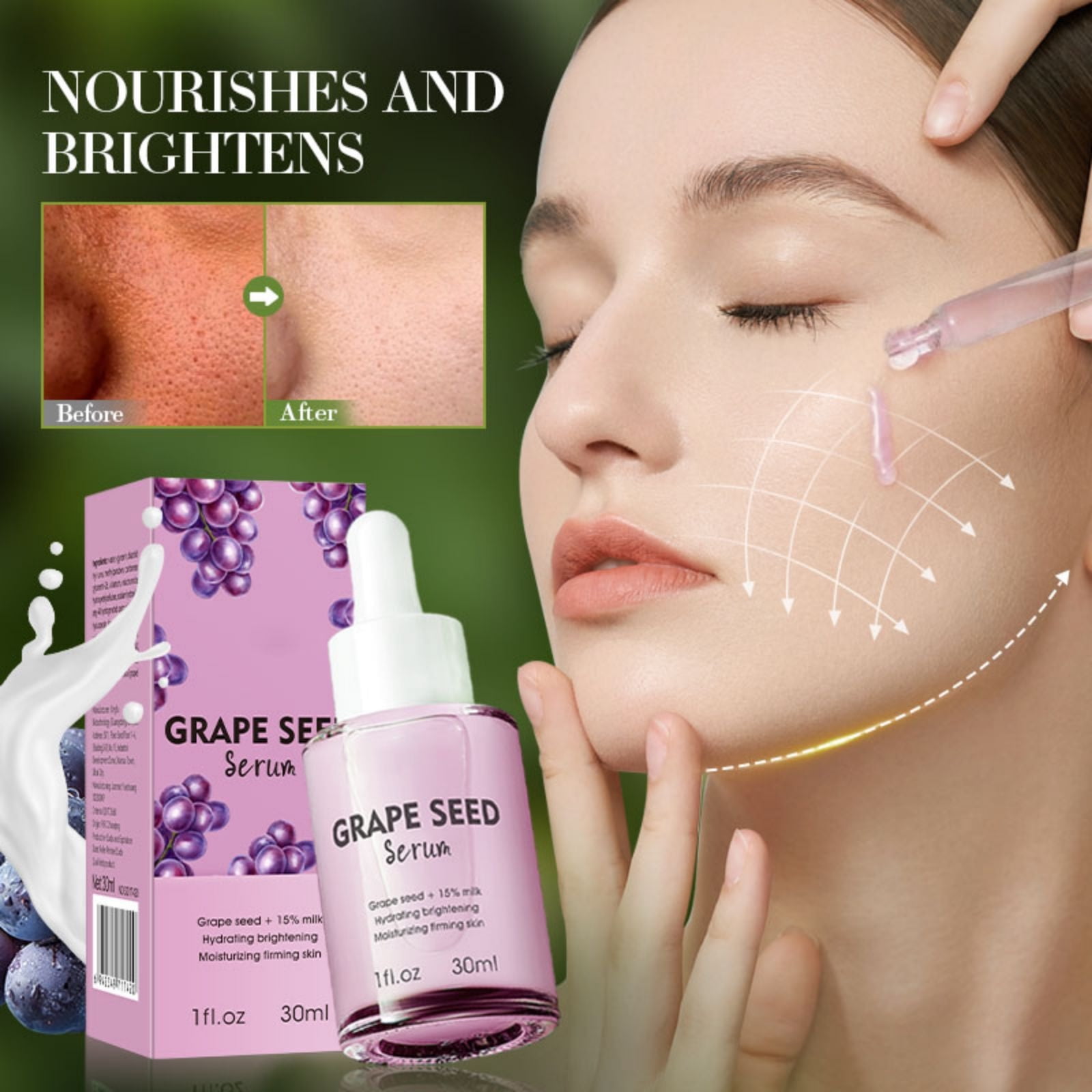 Grape Serum Moisturizing Firming Brightening Serum, 30ml, Hydrating Nourishing Anti-Aging ...