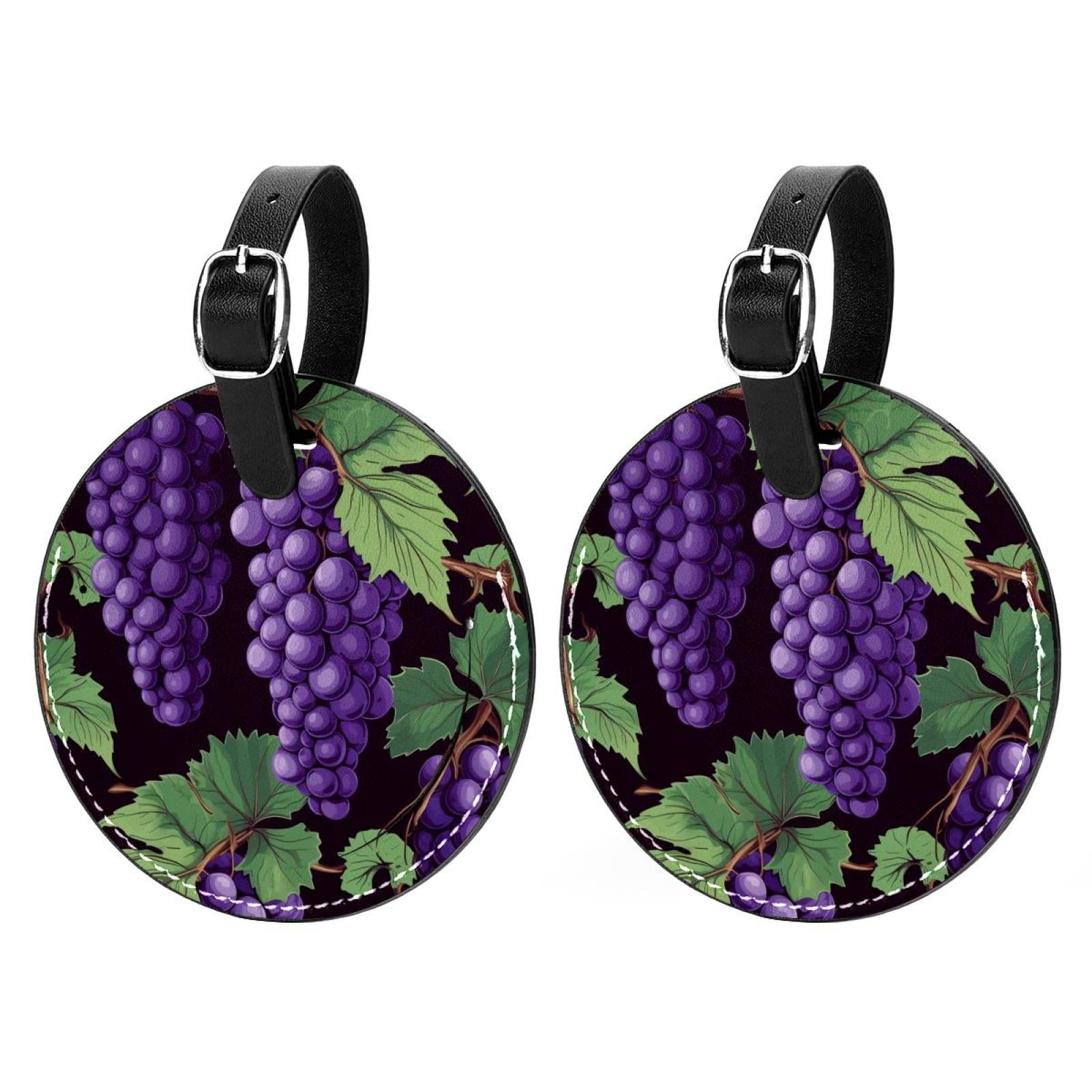 Grape Set of 2pcs PU Leather Round Suitcase Tags with Privacy Cover and ...