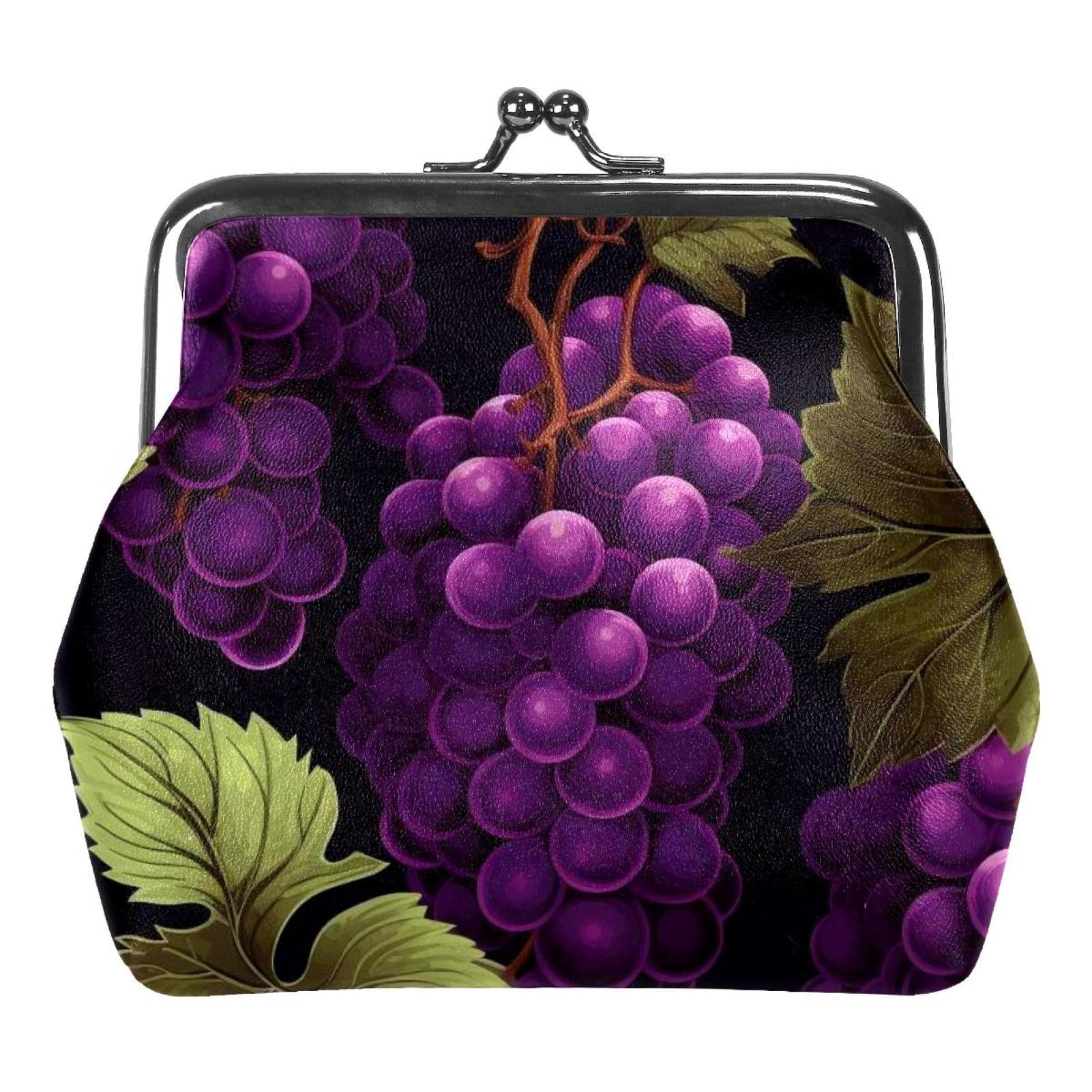 Grape Stylish Coin Purse, 0.7 Microfiber Zinc Alloy Jaws, 4.3x4.7 in/11x12 cm, Compact and ...