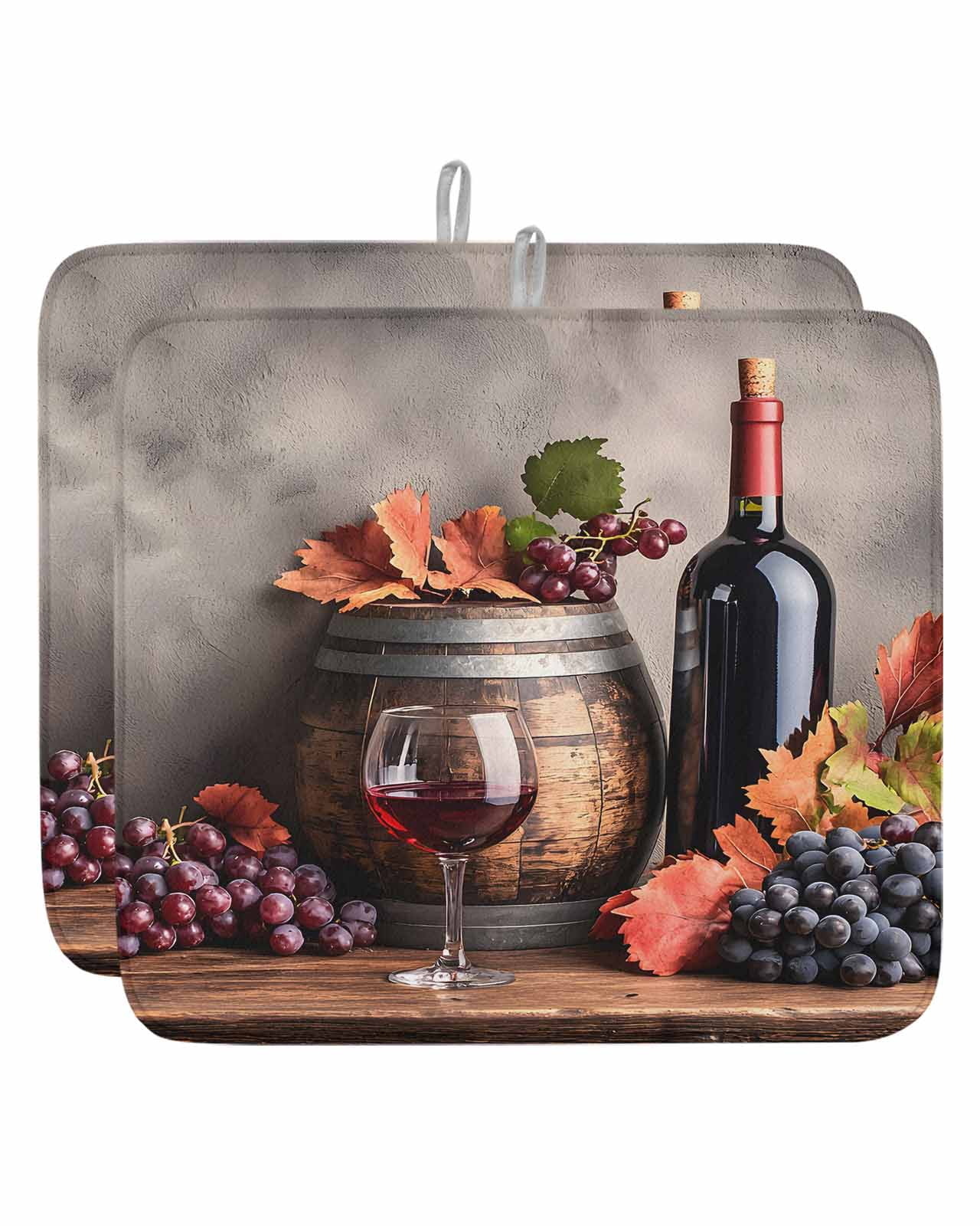 Grape Wine Dish Drying Mat 16x18 inch Barrel Maple Leaf Vintage Country ...