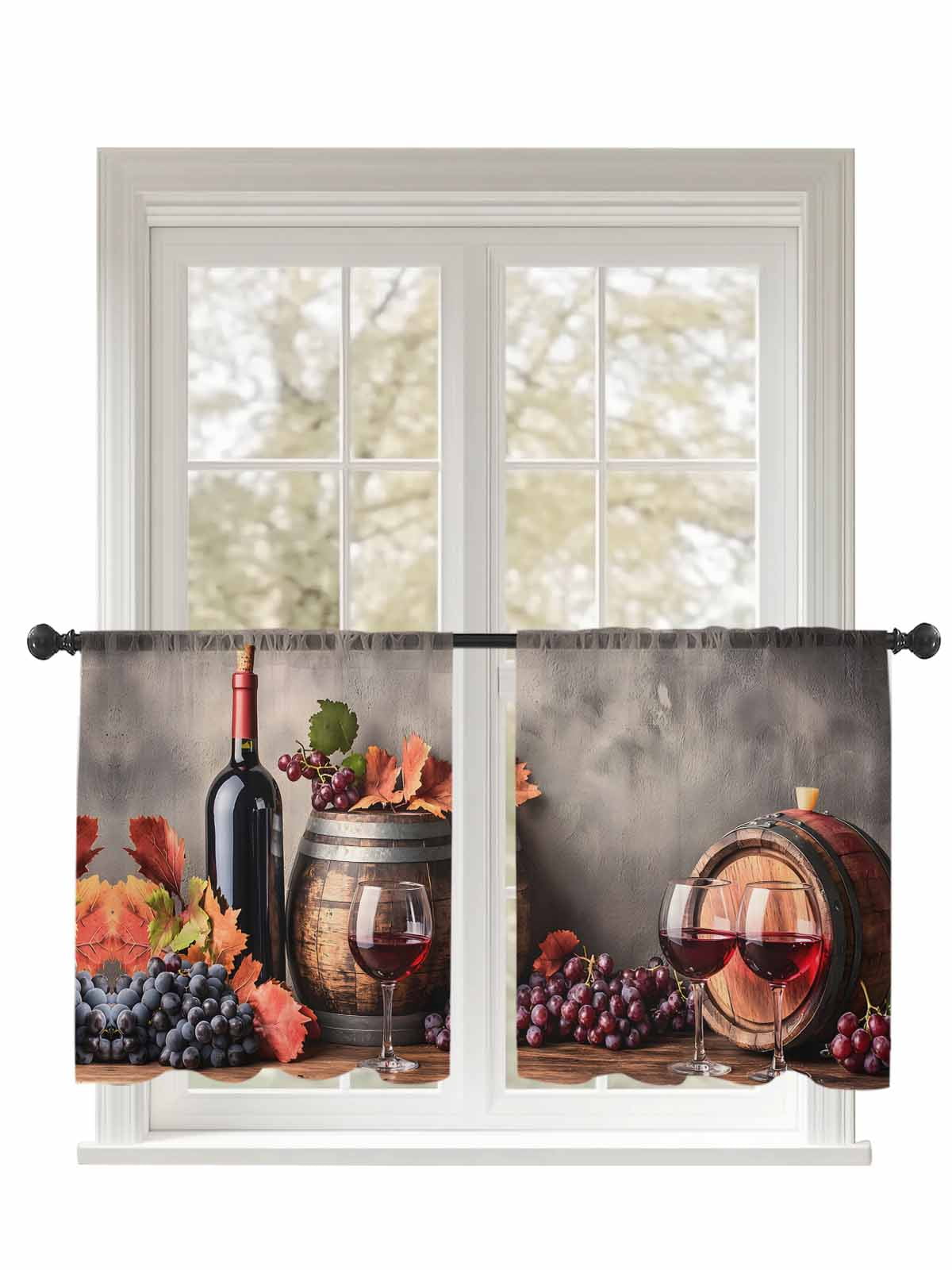 Grape Wine Sheer Curtains 2 Panels Set Barrel Maple Leaf Vintage ...
