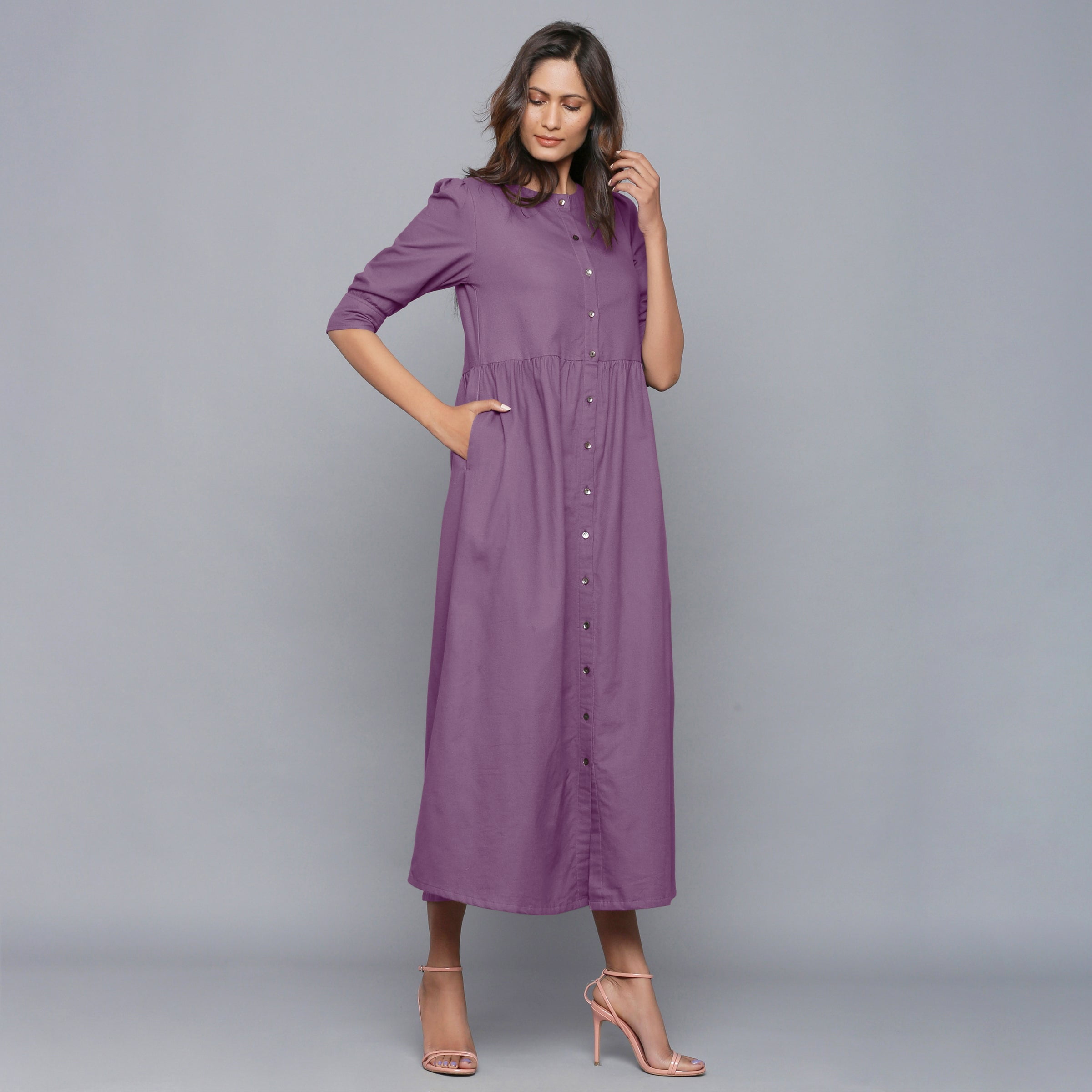 Grape Wine Warm Cotton Flannel Gathered Maxi Dress - Walmart.com