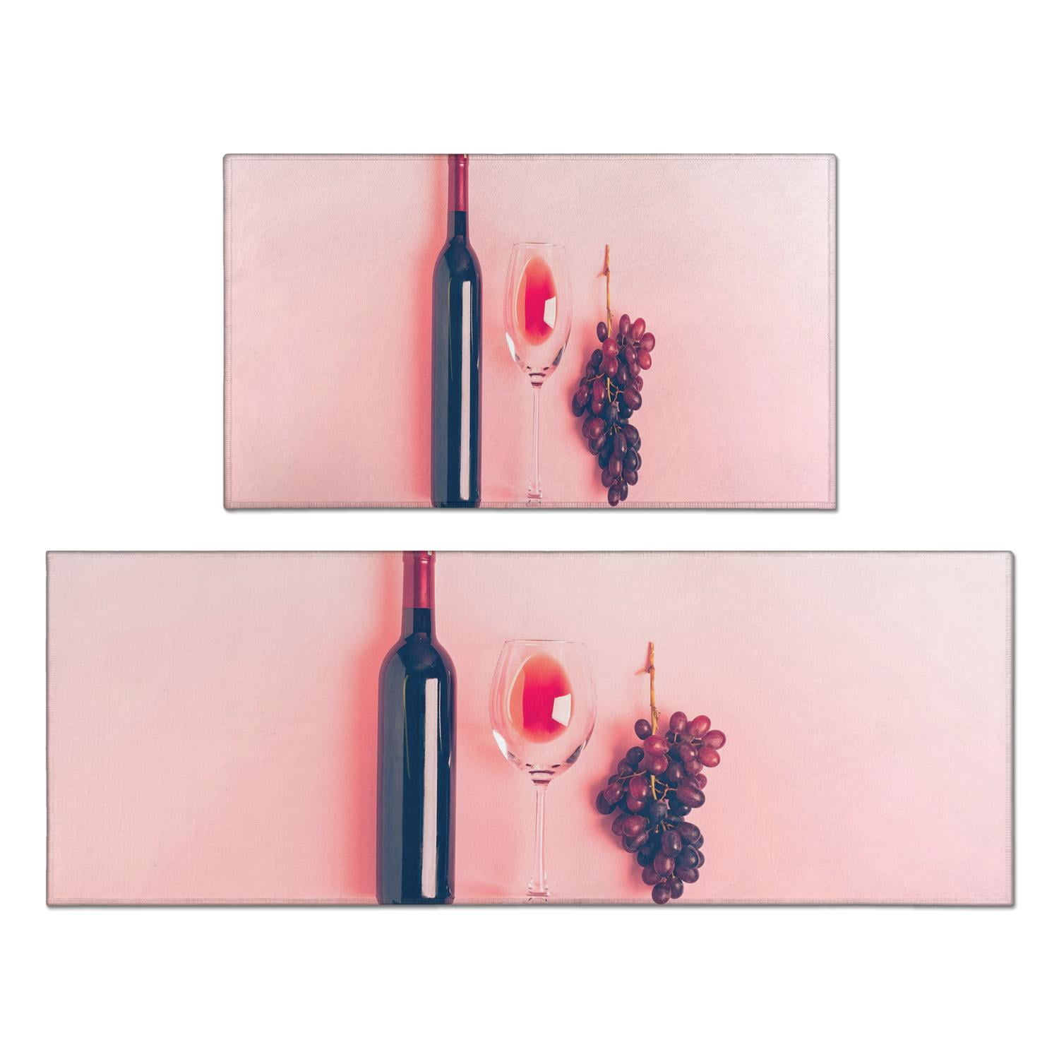 Grape and Wine Glass-Printed Red Wine Kitchen Rugs, Set of 2, Non-Skid ...