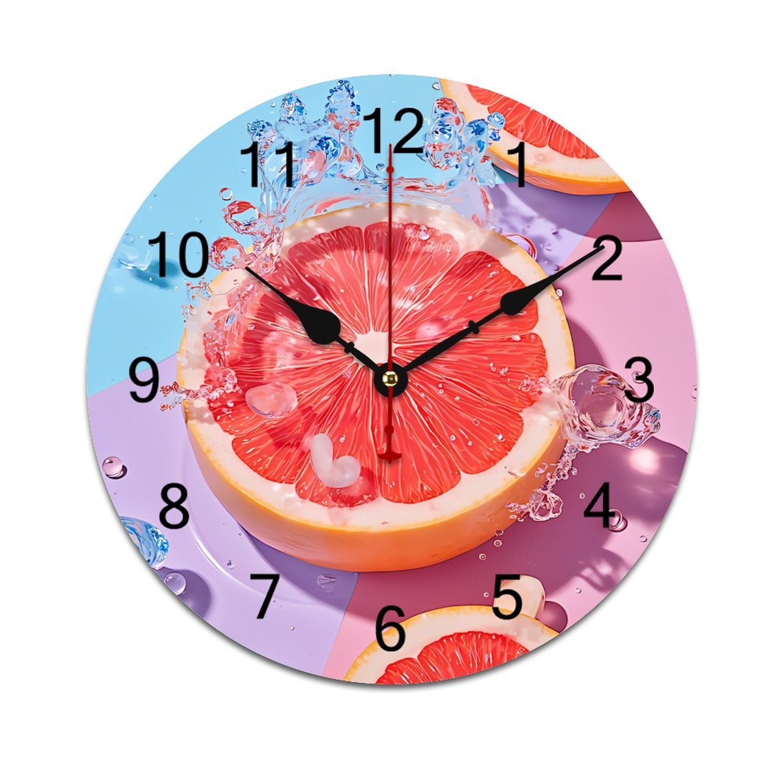 Grapefruit with Water Splashing Printed Silent Wall Clock Round Kitchen ...
