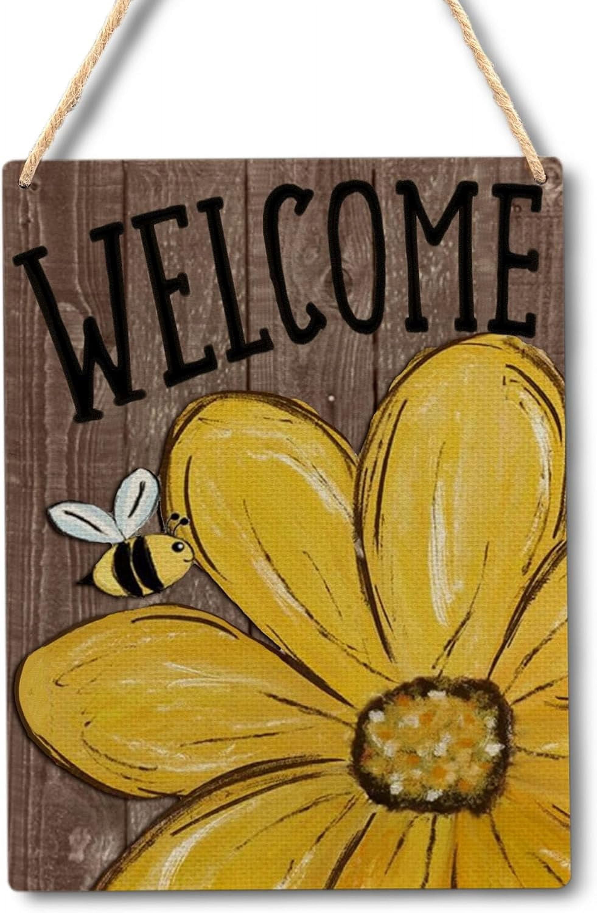 Grapehiker Sunflower Summer Welcome Door Sign - Rustic Summer Welcome ...