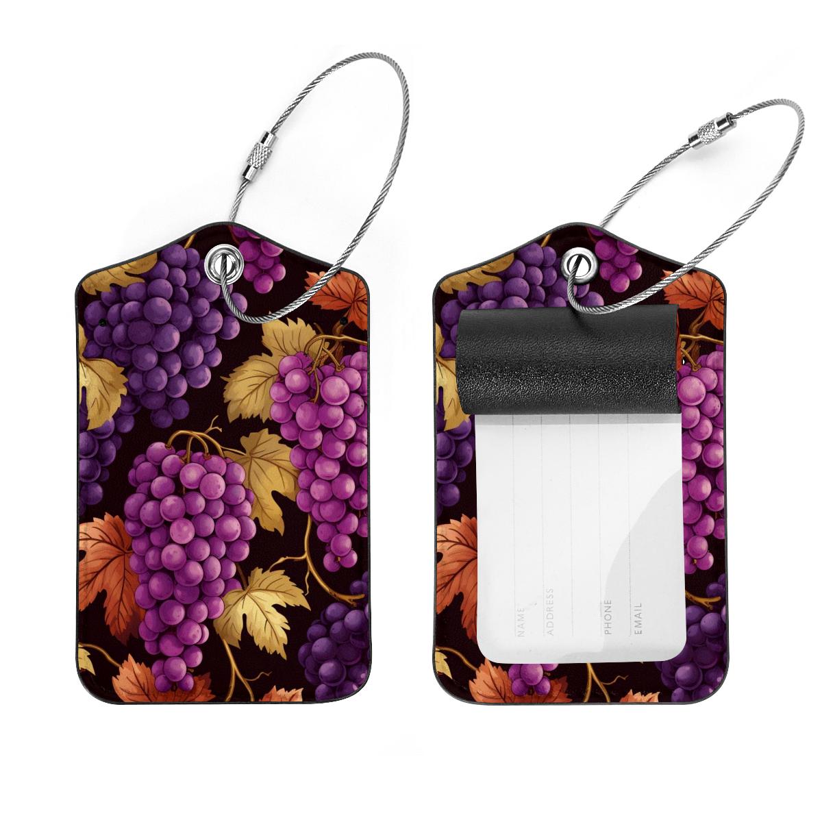 Grapes 2 Pack Luggage Tags Suitcases PU Leather Travel Bag & Baggage ID ...