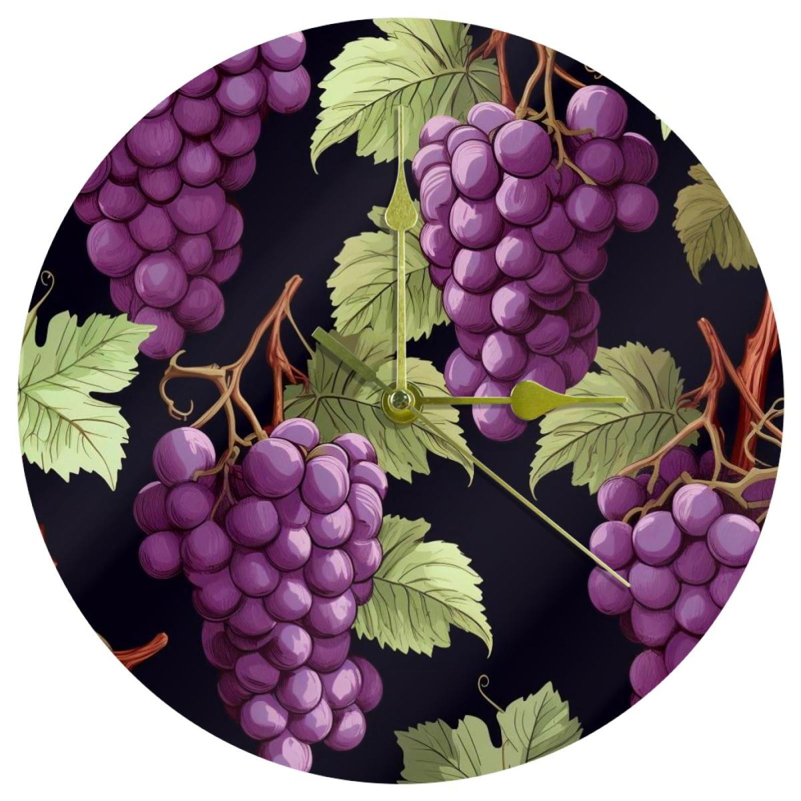 Grapes 9.8 Inches Round Acrylic Wall Clock - Silent Non Ticking Battery ...
