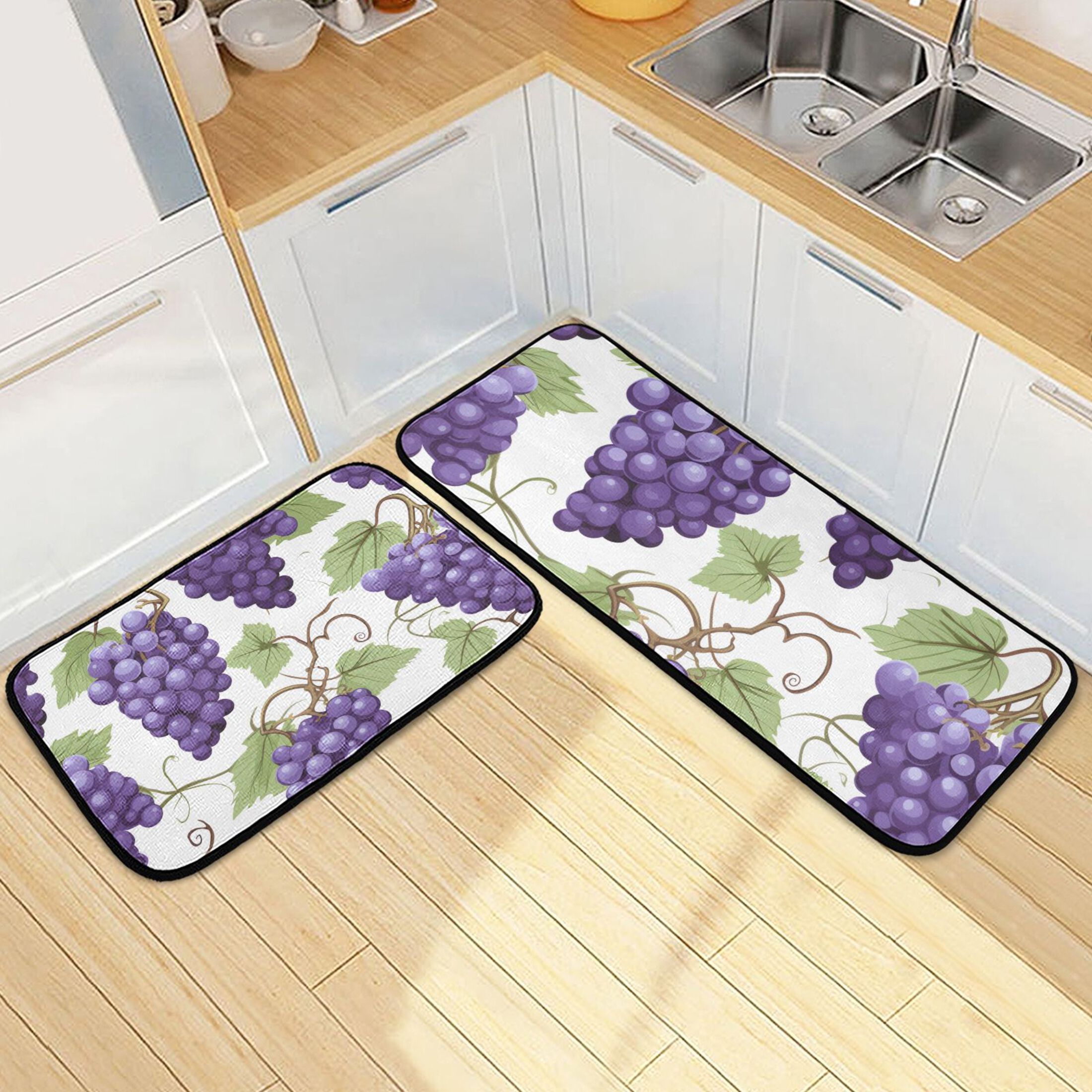 Grapes Fruit Kitchen Rugs Set of 2 Non Slip Floor Foam Mat Cushioned ...