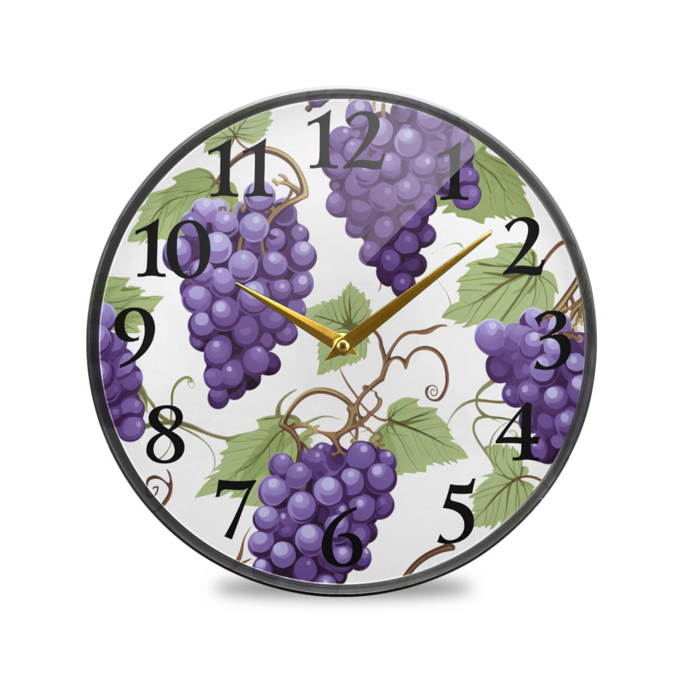Grapes Fruit Wall Clocks Battery Operated 9.5 Inch Round Clock Acrylic ...