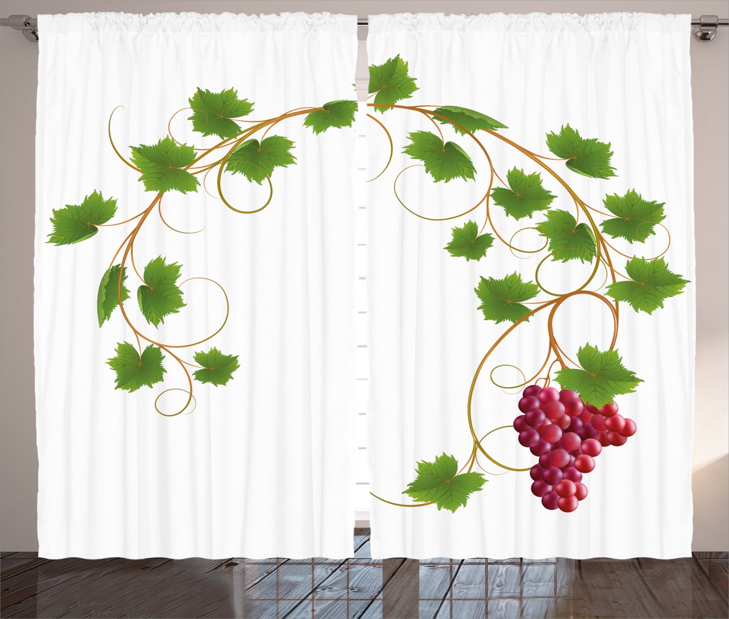 Ambesonne Vineyard Curtains 2 Panel Set, Cluster Ivy Fresh, 108" x 84 ...