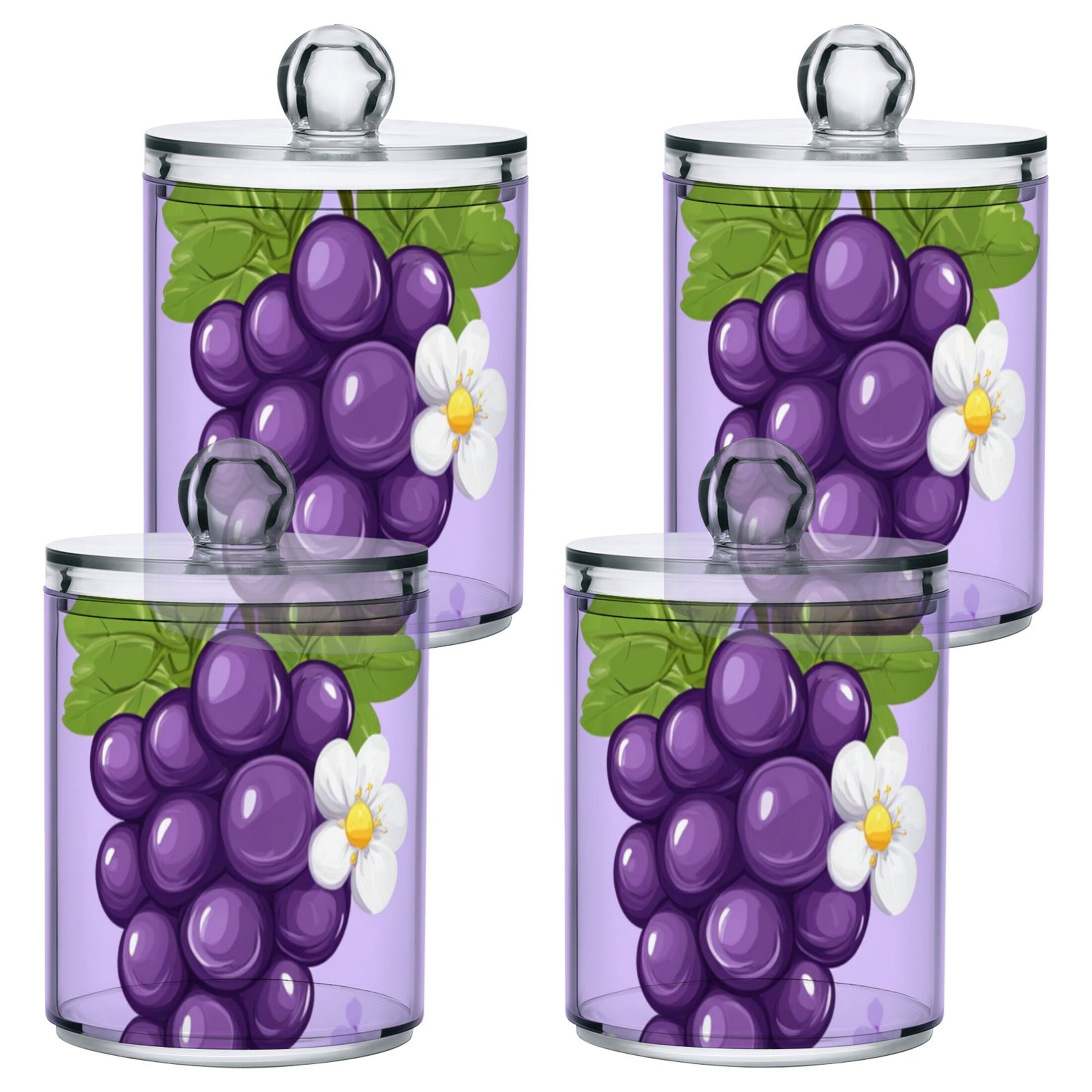 Grapes Leaves Daisies Translucent Plastic Cans Storage Canisters with ...