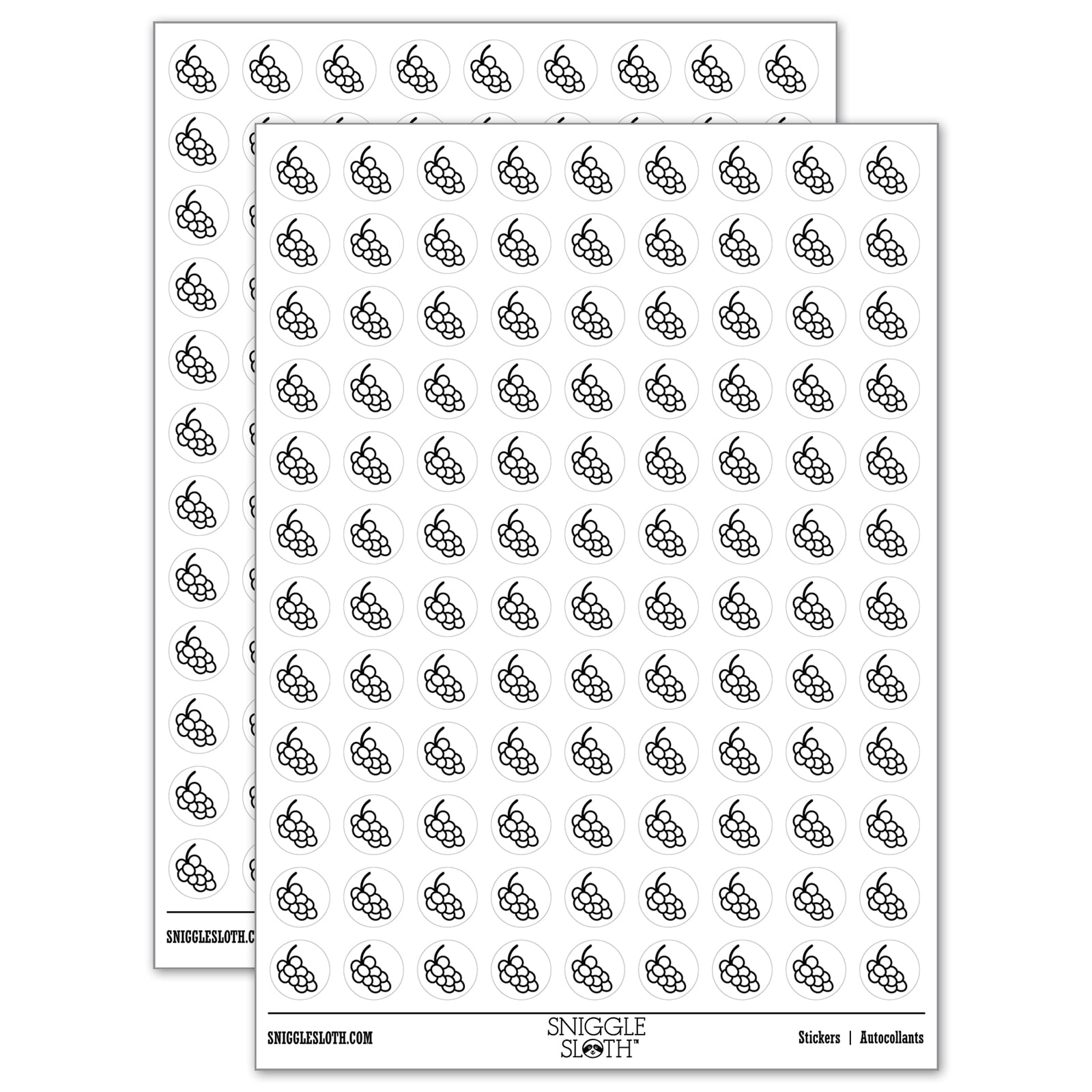 Grapes Outline Doodle 200+ Round Stickers - White - Gloss Finish - 0.50 ...
