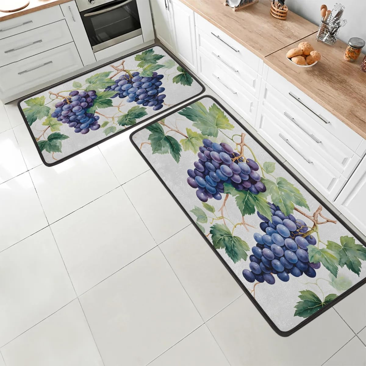 Grapes Purple Kitchen Mat Set of 2 Non-Slip Washable Kitchen Rugs ...