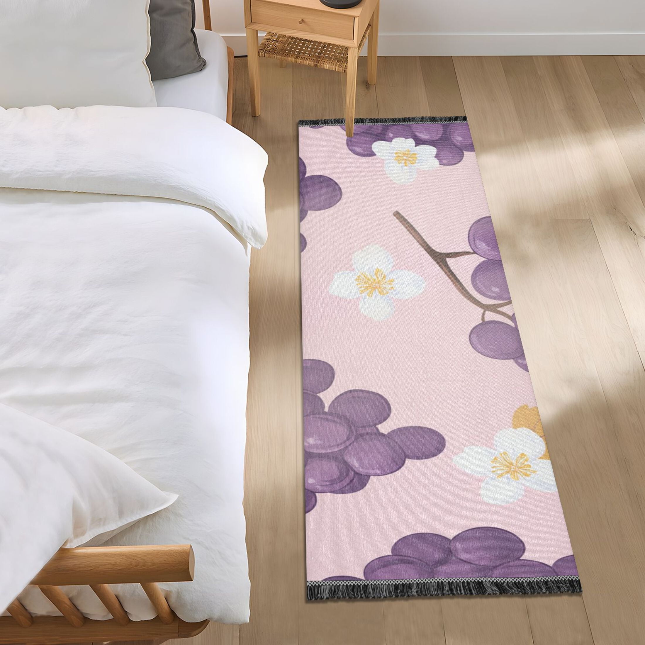 Grapes Yellow Leaves Daisies Bedside Runner Rug 2'x 6' Non Slip Carpet ...
