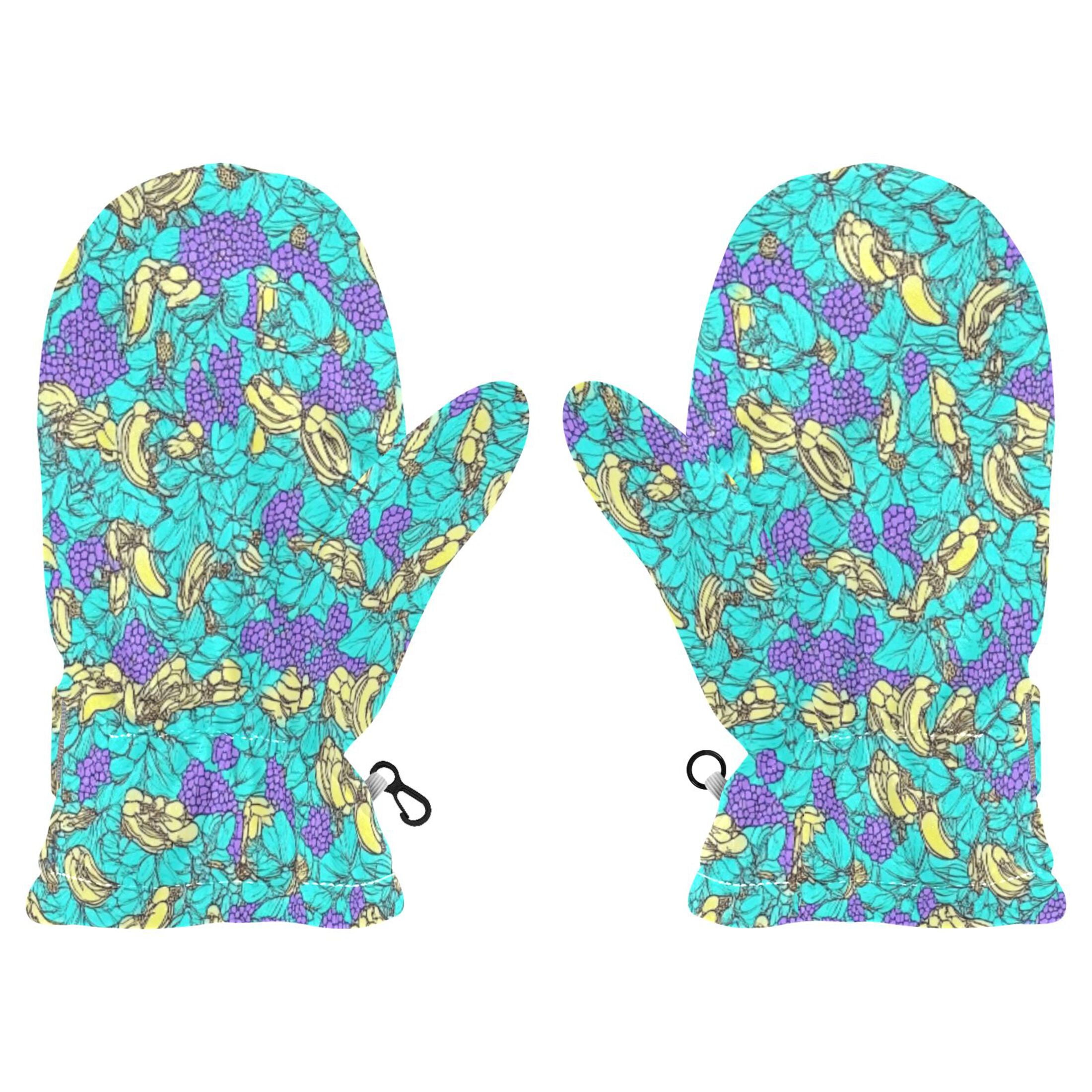 Grapes on Blue Background Witch Cauldron Pattern Cold Weather Mittens ...