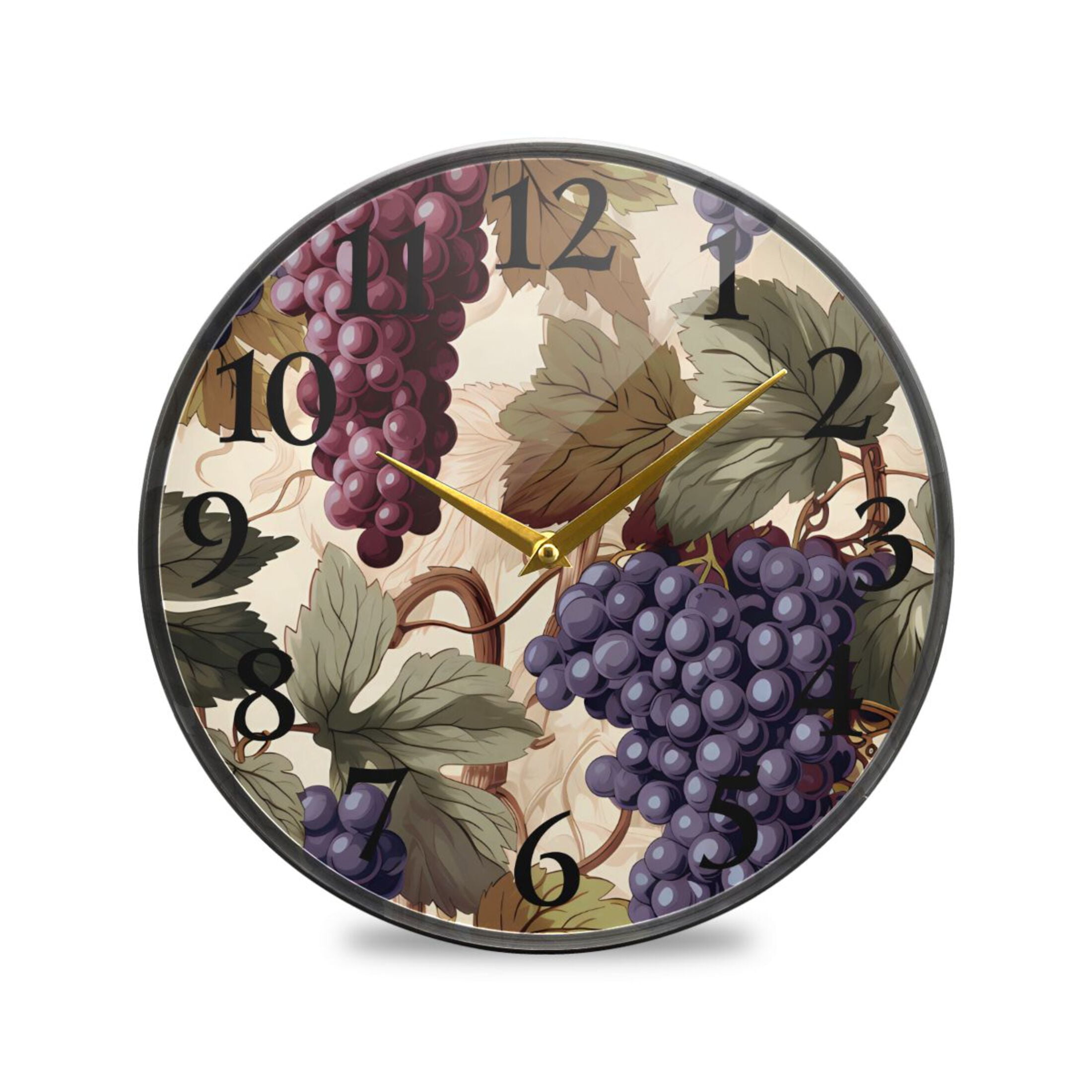 Grapes with Leaves Wall Clocks Battery Operated 9.5 Inch Round Clock ...
