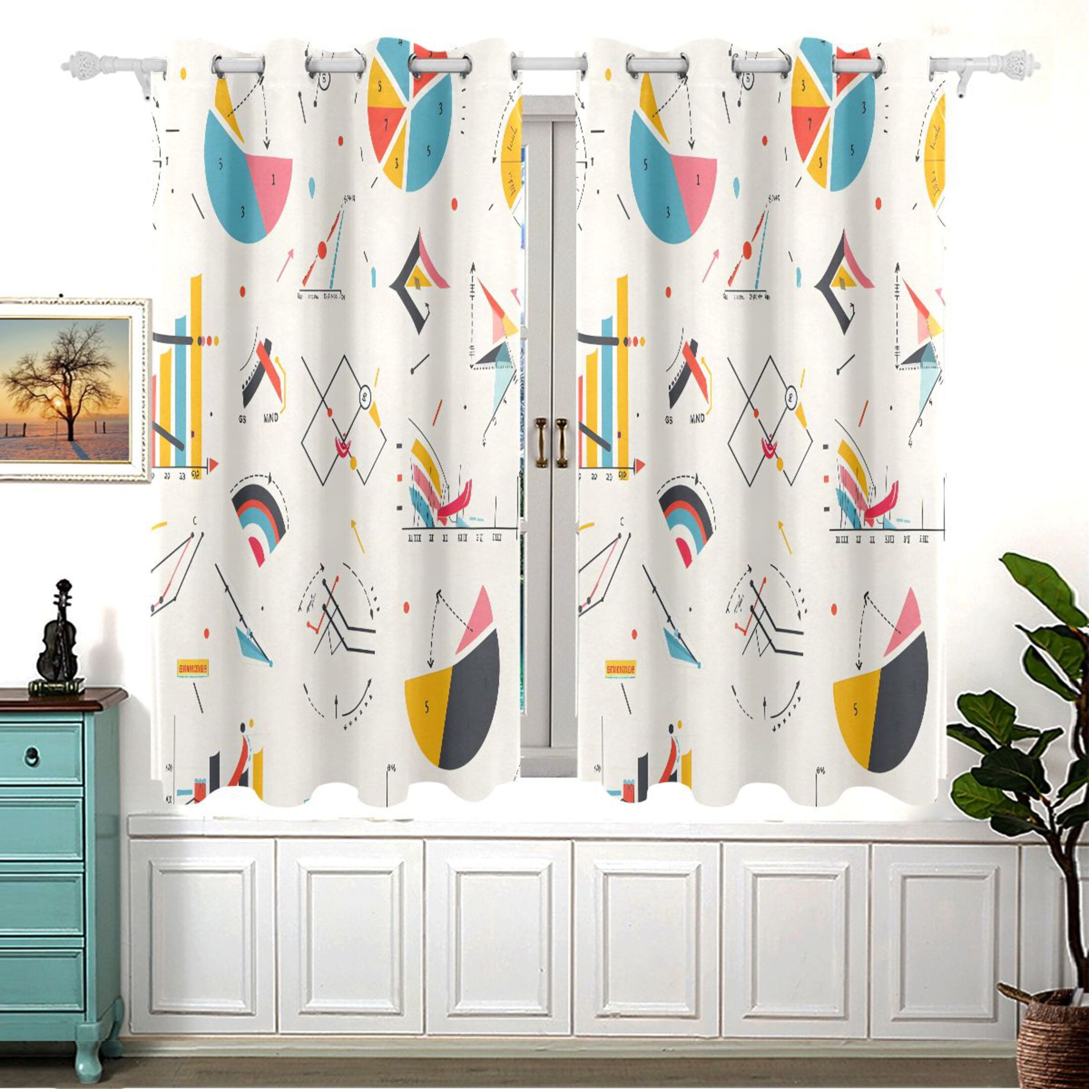 Graph Chart Mathematic Curtains Drapes with Grommets 2 Panels 54" x 55 ...