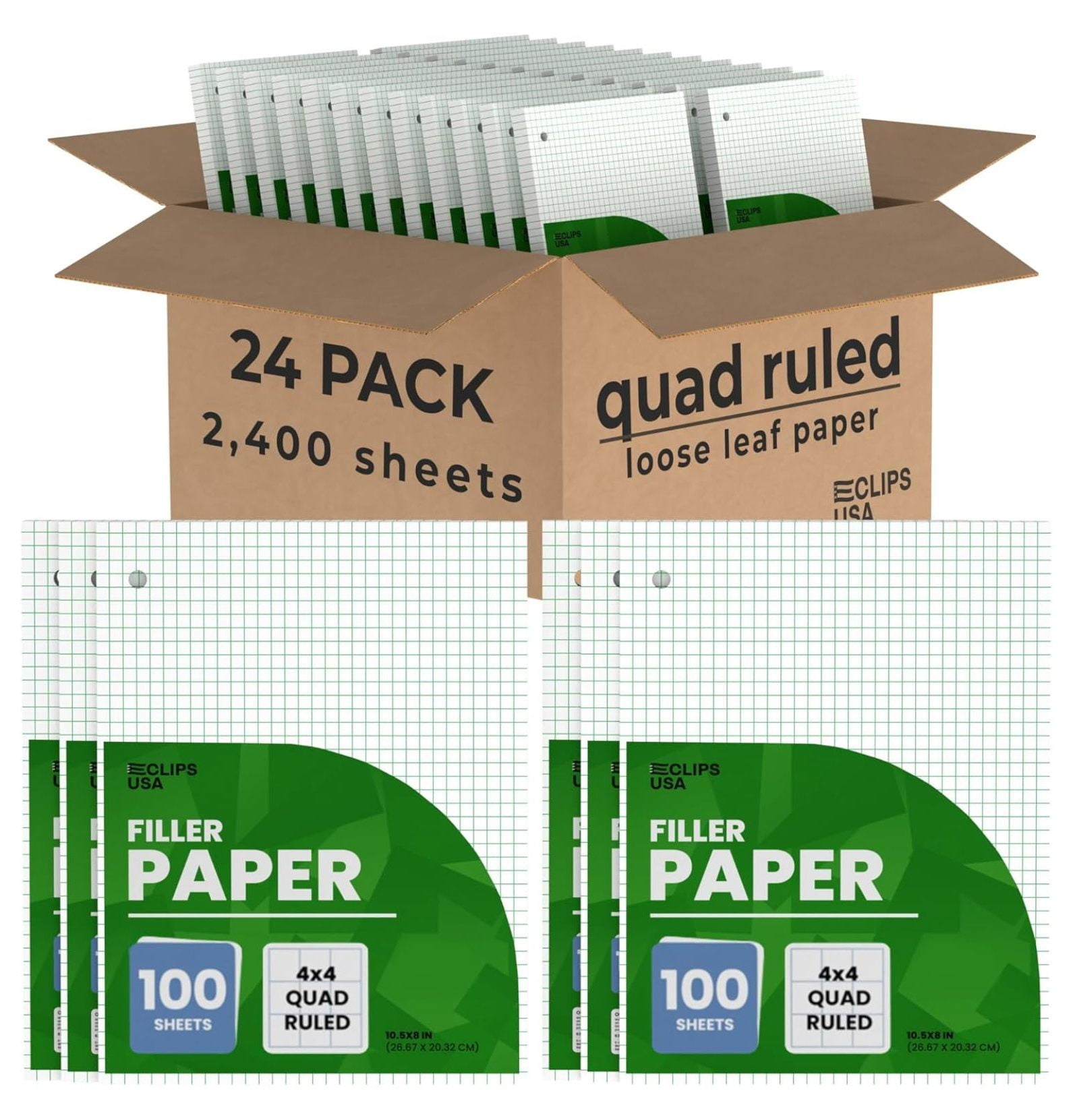 Graph Paper, Loose Leaf (24 Pack) - 4 x 4 An Inch Quad Ruled, 10.5" x 8 ...