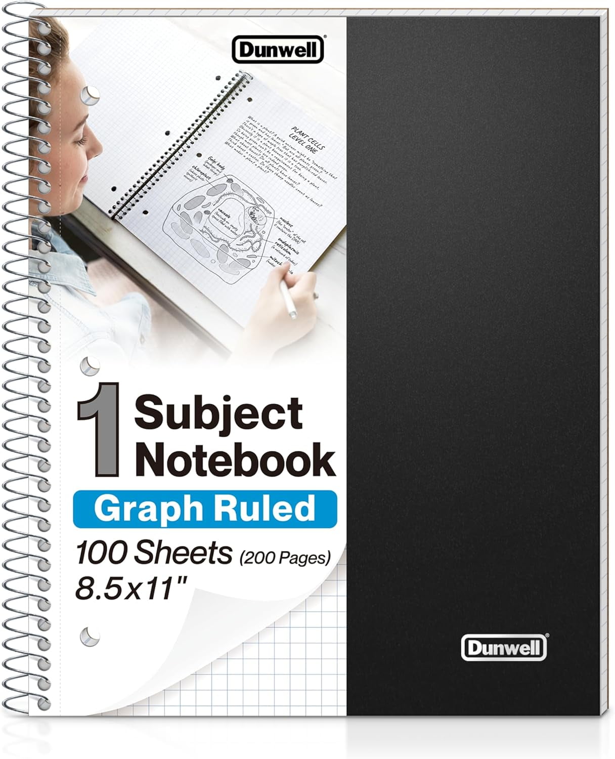 Graph Paper Notebook 8.5 x 11 (Black) Plastic Cover, 100 Sheets (200 ...