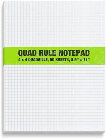 Graph Paper Pad, 8.5" x 11", 50 Sheets, Double Sided, White, 4x4 Blue ...
