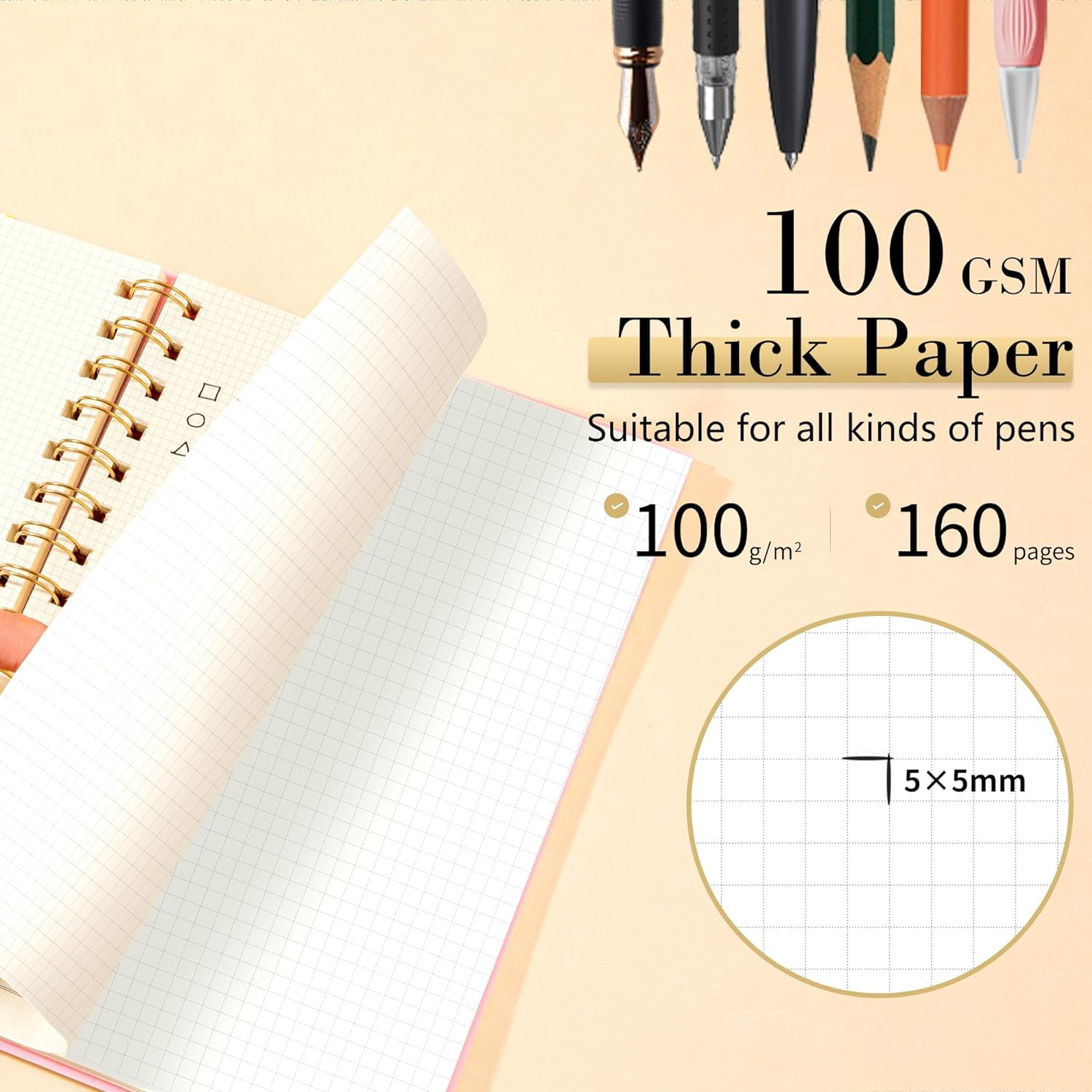 Graph Paper Spiral Notebook A5 Graphing Notebook 160 Pages Graph Paper ...