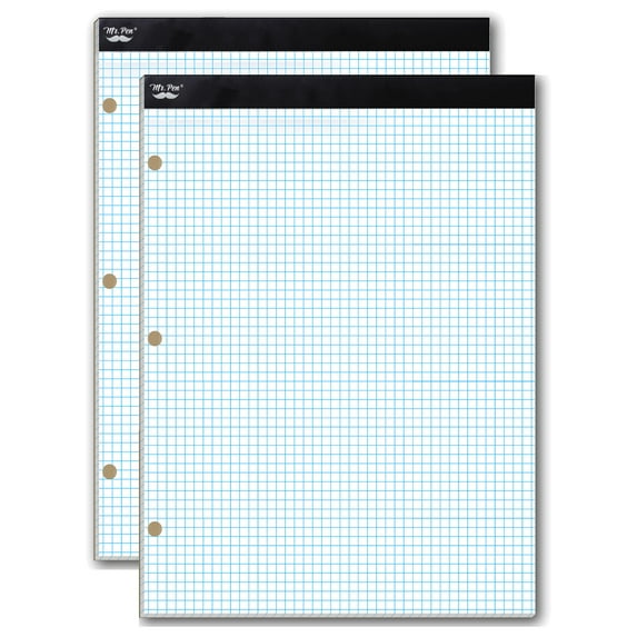 Graph paper for math, 4x4 grid paper, 2 pack of 55 sheets each, 110 ...