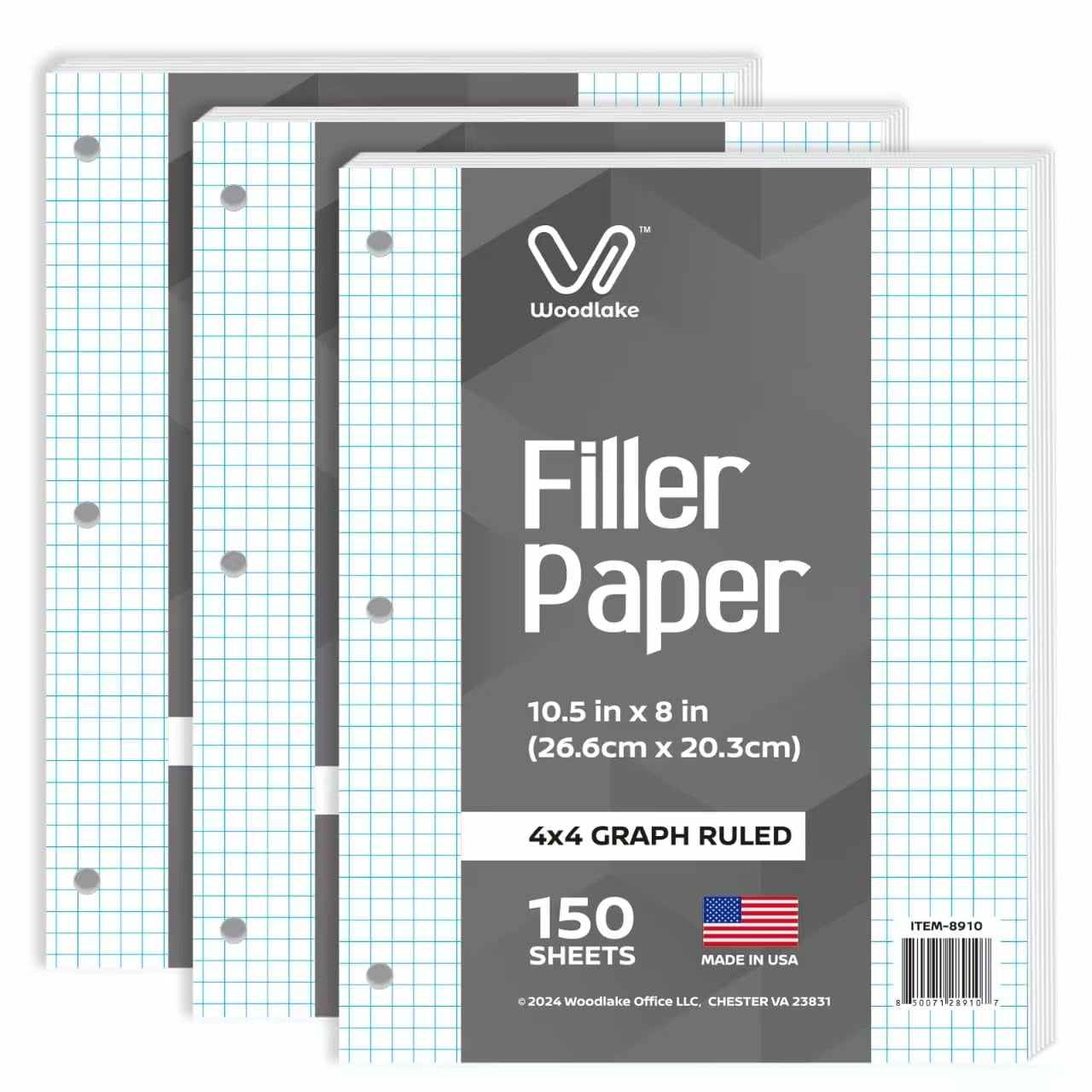 Graph paper notebook filler sheets, 4x4 quad ruled, 8 x 10.5 inch loose ...