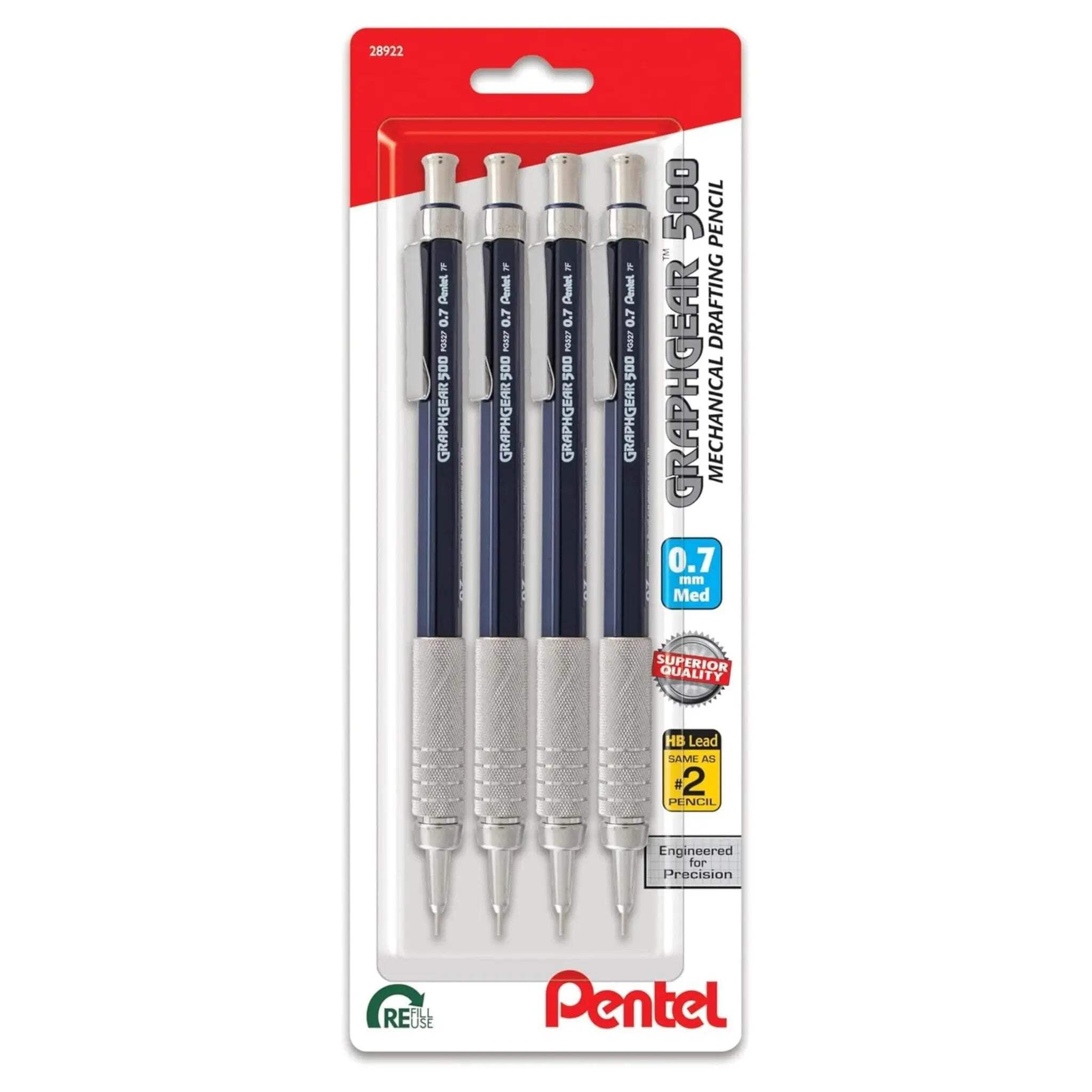 Pentel GraphGear 500 Mechanical Pencil, 0.7mm, 4-pk - Walmart.com