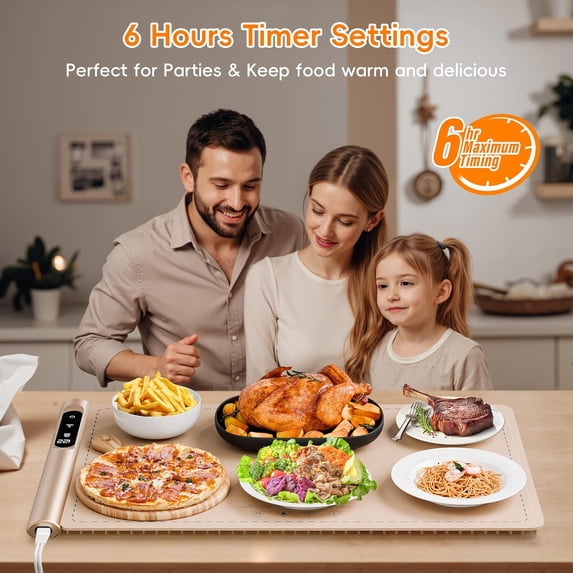 Graphene Food Warming Mat - Rapid Heating with 6 Temp & Timer, Portable ...