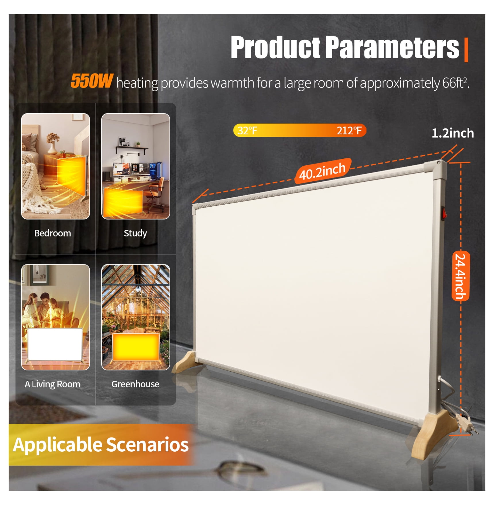 Graphene Wall Heater Panel 550W - Electric Infrared Heating Panel for ...