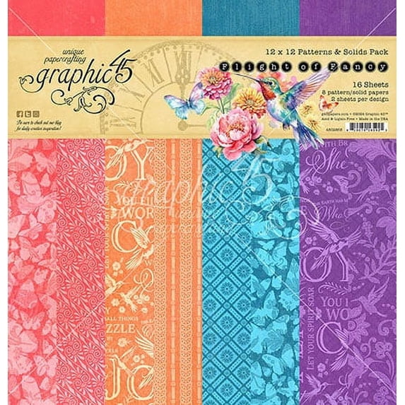 Graphic 45 Collection Pack 12"X12"-Patterns & Solids, Flight Of Fancy ...