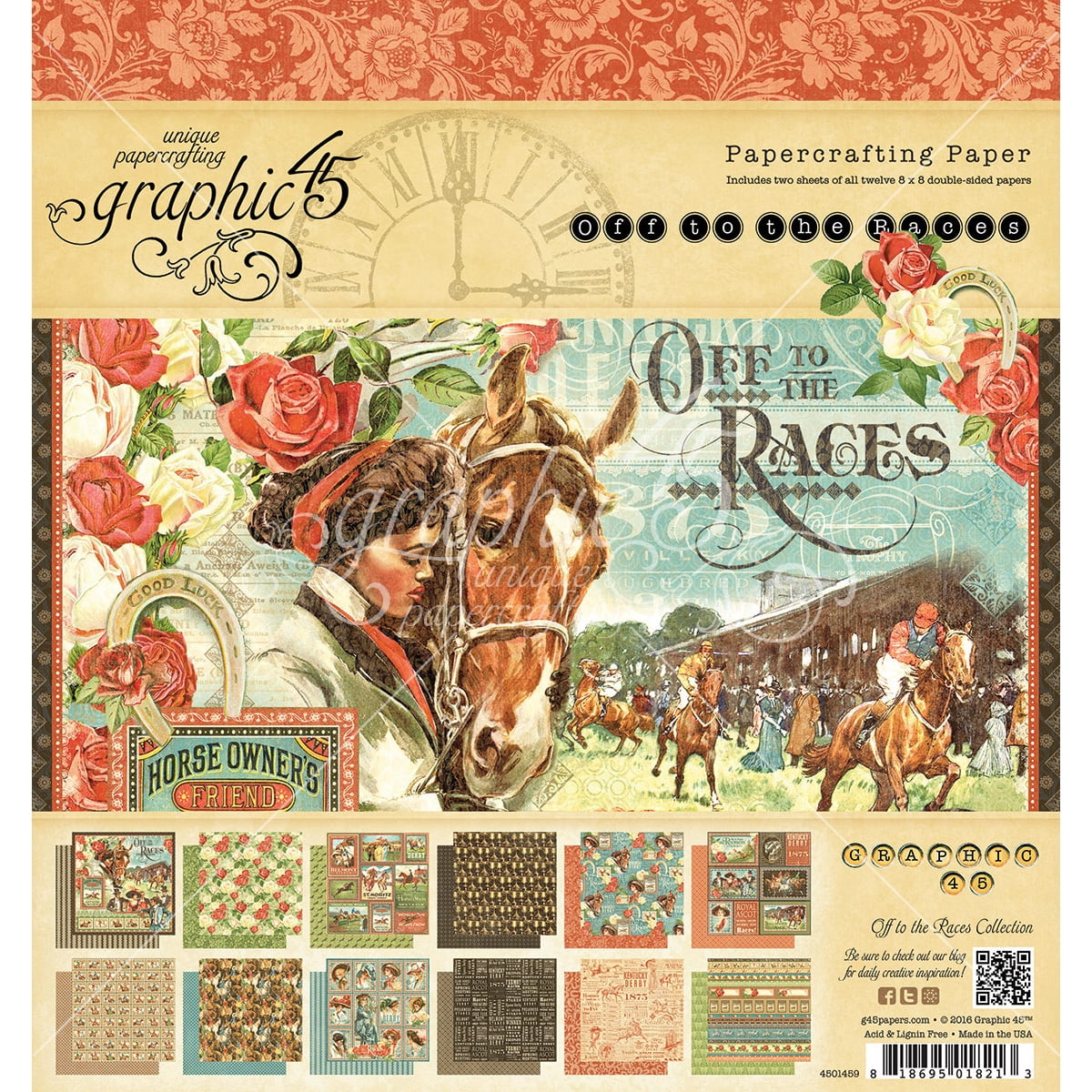 Graphic 45 Double-Sided Paper Pad 8"X8" 24/Pkg-Off To The Races, 12 ...