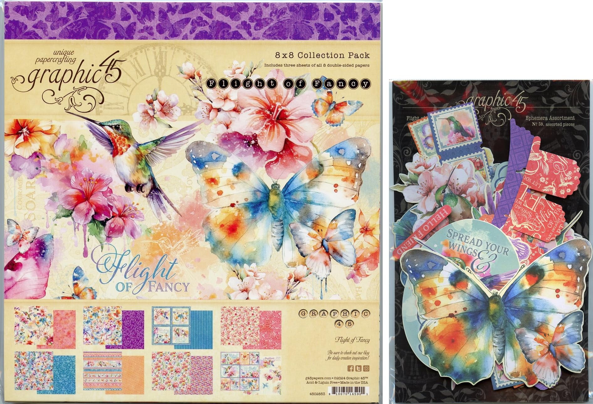 Graphic 45 Flight of MSF2 Fancy Decorative Papers - 8x8 Paper Pack and ...