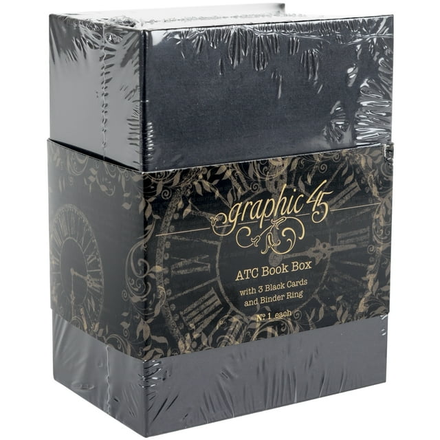 Graphic 45 Staples ATC Cards Book Box -Black 4.75"X3.5"X2.5", Pk 3 ...