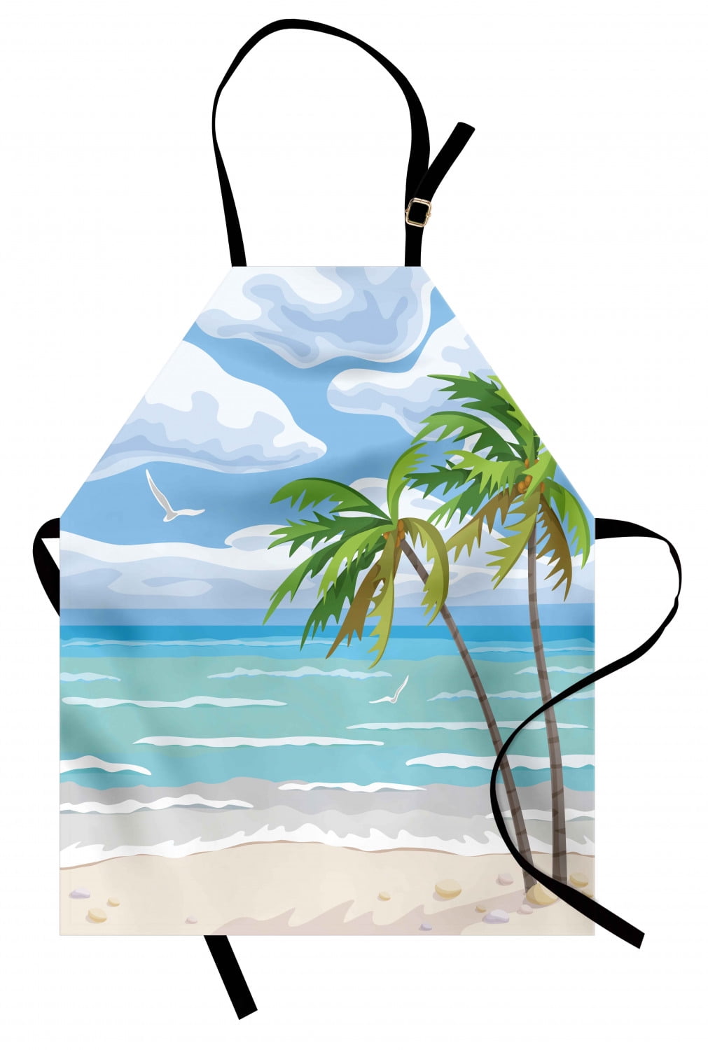 Graphic Beach Apron, Summer Coast in the Wind with Palm Trees Cloudy ...