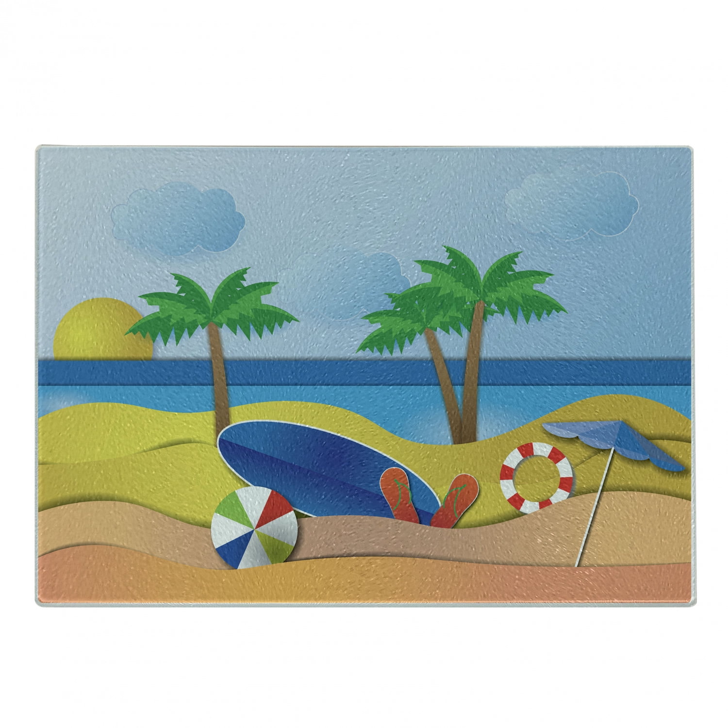 Graphic Beach Cutting Board, Paper Cut Art Style Sea View at Summer ...