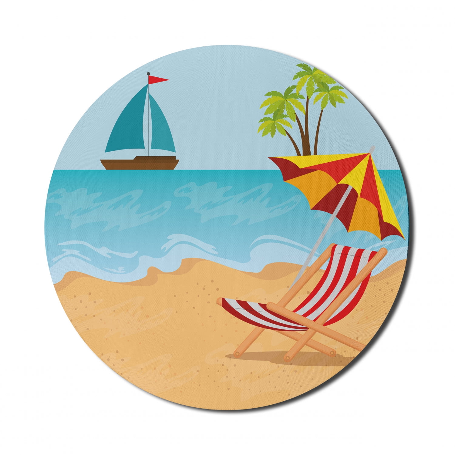 Graphic Beach Mouse Pad for Computers, Summer Leisure Scene at Coast ...
