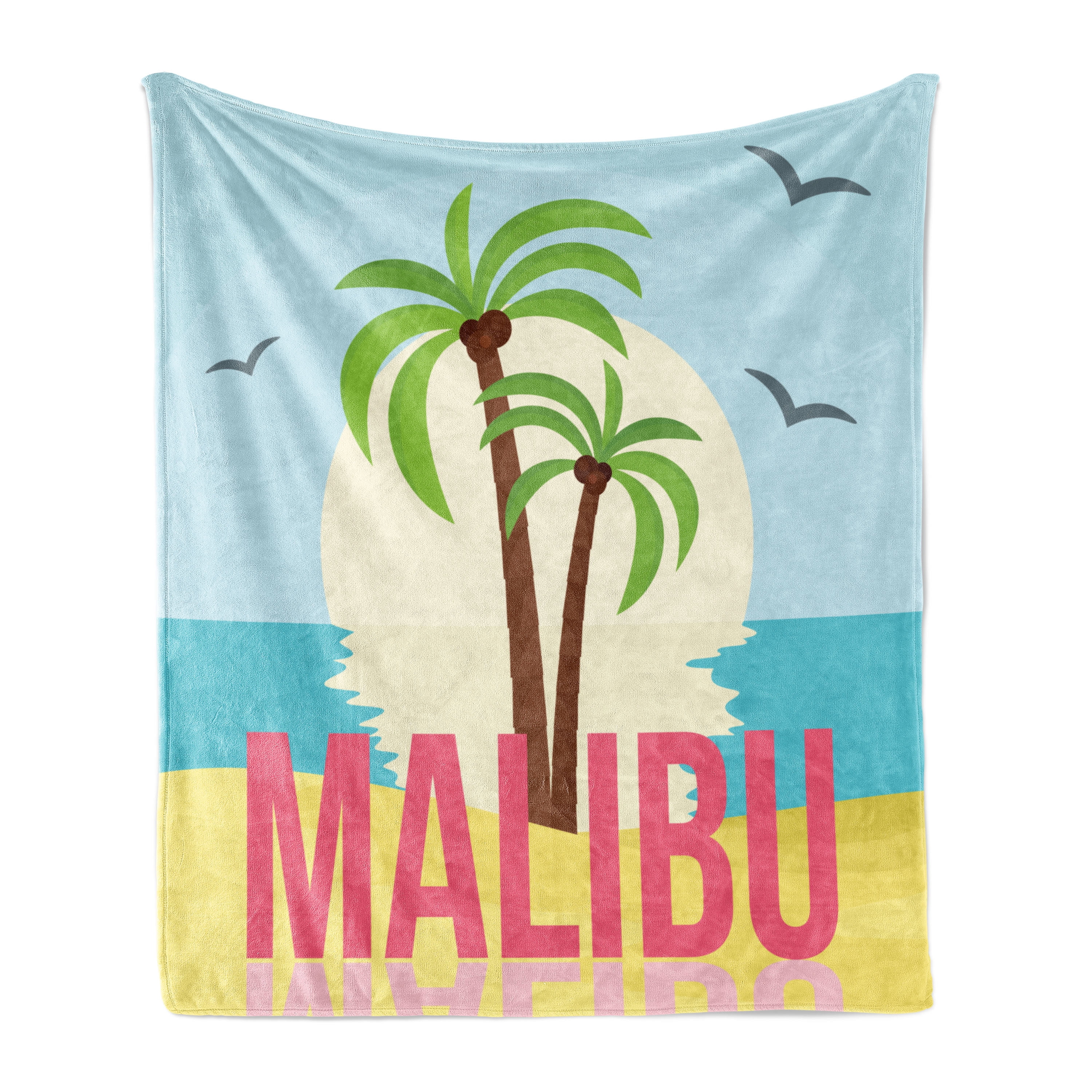 Graphic Beach Soft Flannel Fleece Blanket, Summer Malibu Typography on ...