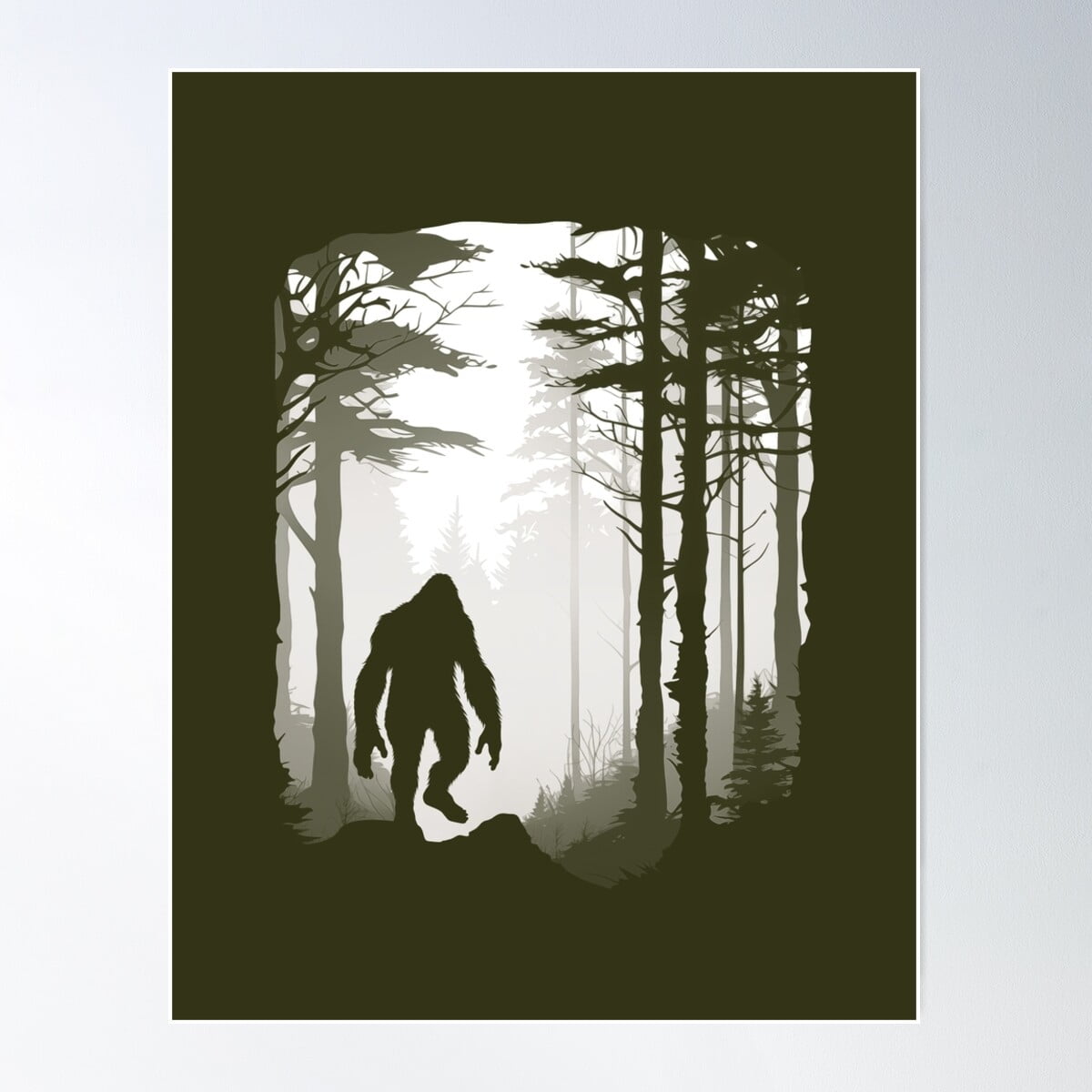Graphic Bigfoot Sasquatch Silhouette Hide In The Forest Mist Poster ...