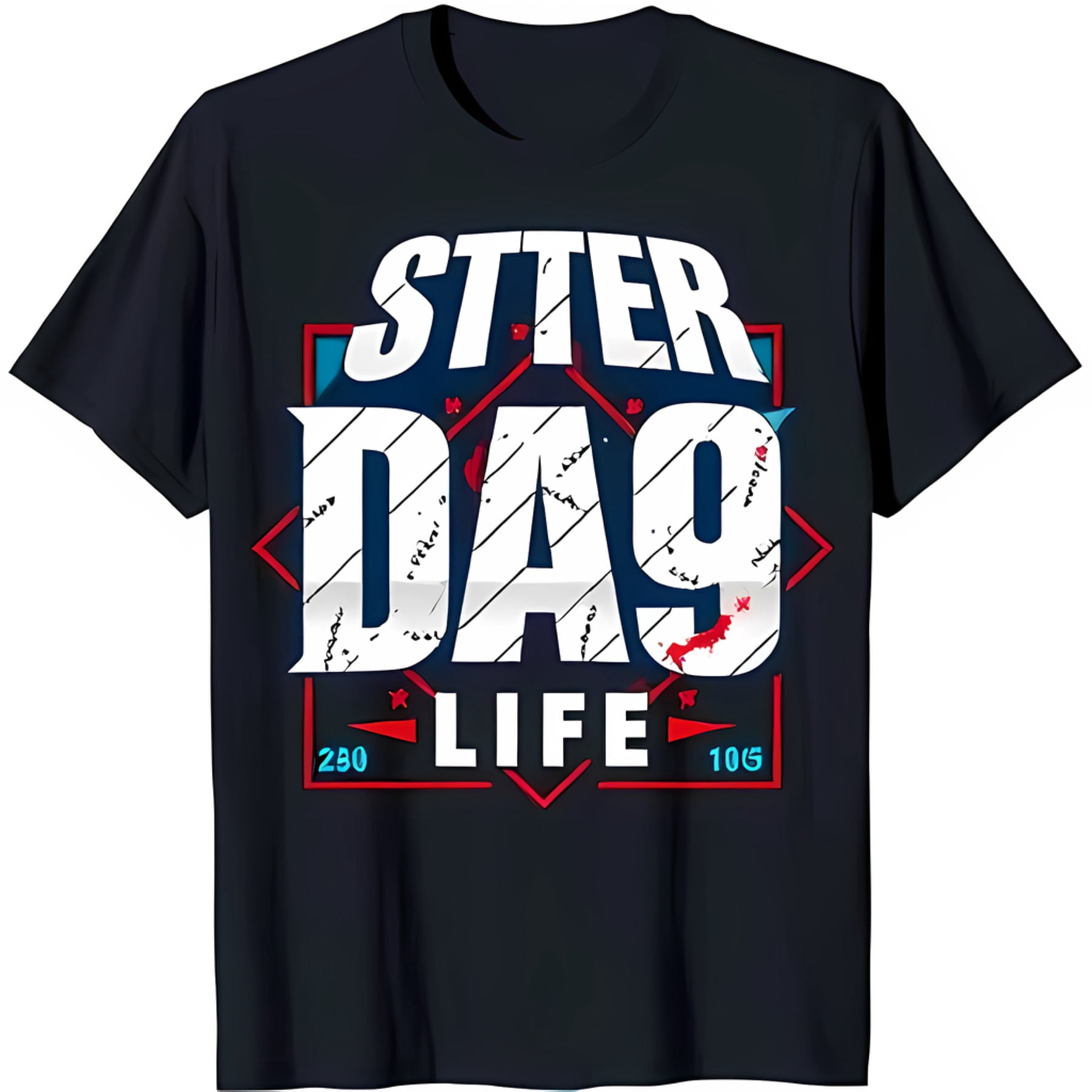 Graphic Black T-Shirt with 'STTER DAG LIFE' Print Red & Blue Design ...
