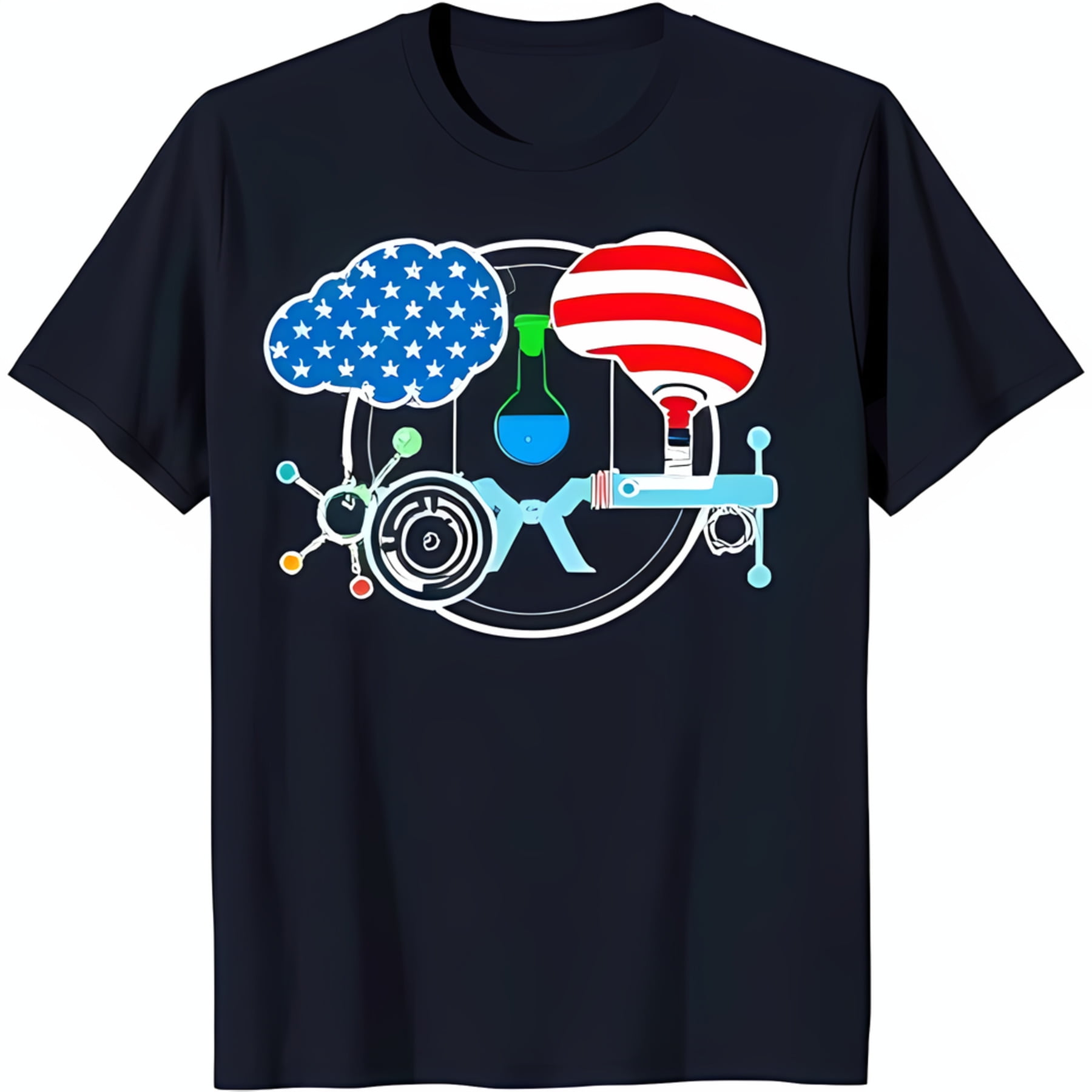 Graphic Blue T-Shirt with Beaker and Clouds Design - Walmart.com