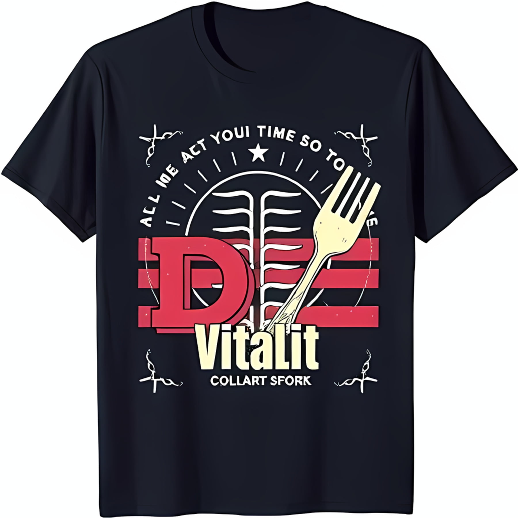 Graphic Blue T-Shirt with Fork Design & 'Vitalit Collart Sfork' Text ...