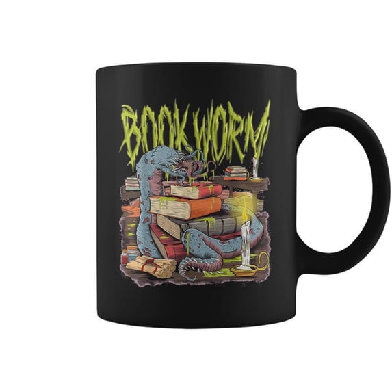 Graphic Book Worm Monster Horror Reading Book Lover Coffee Mugs ...