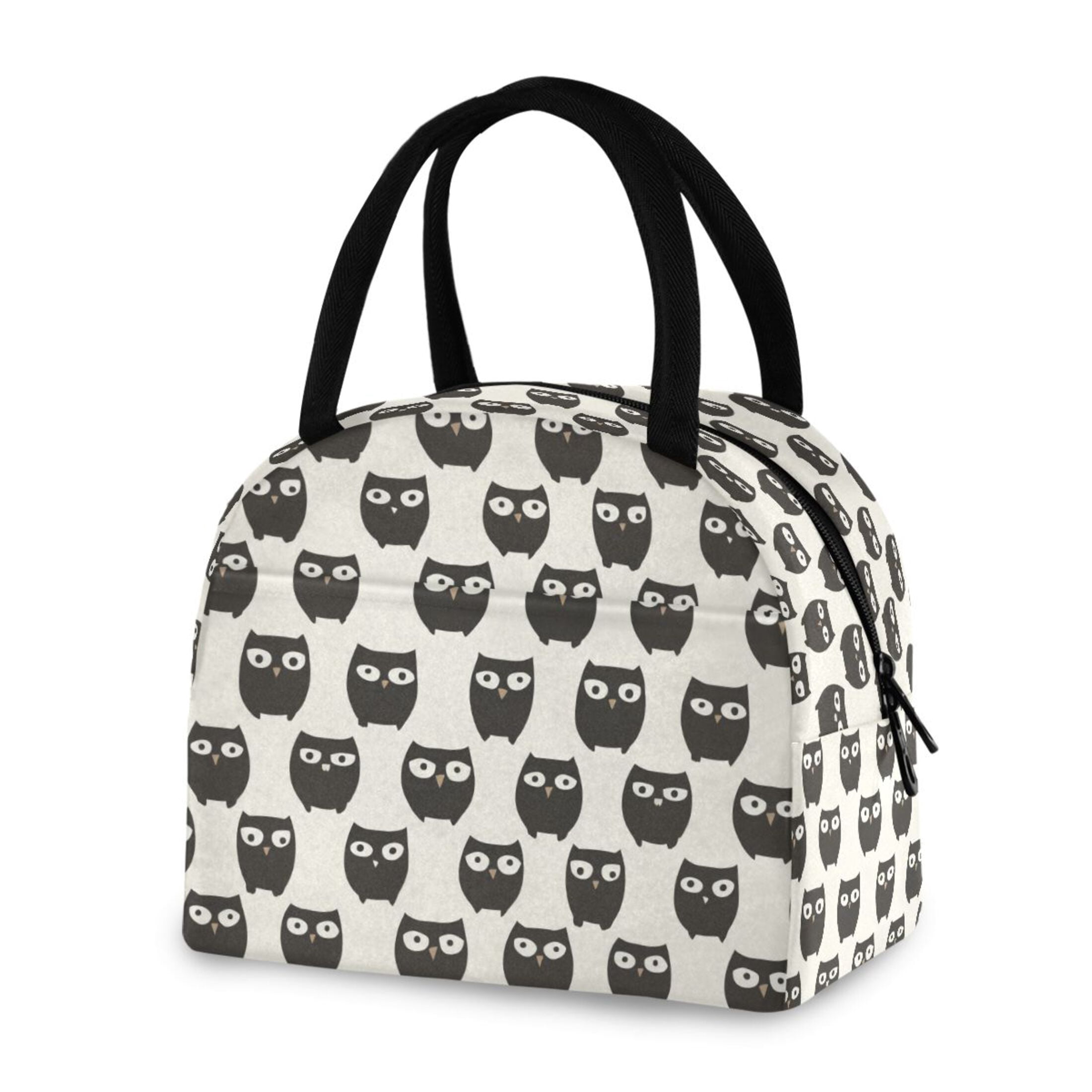 Graphic Design Cartoon Owl Insulated Lunch Bag for Women Portable Lunch ...