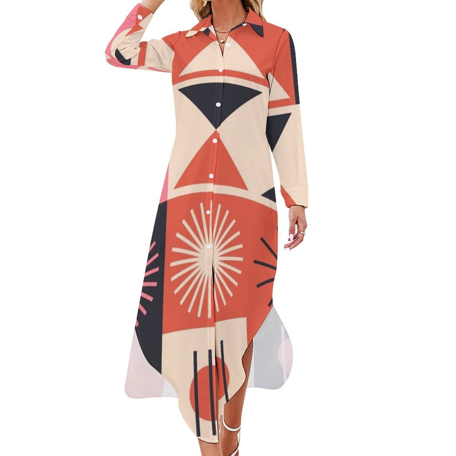 Graphic Design Geometric Art Modern Minimalism Long Sleeved Shirt Dress ...