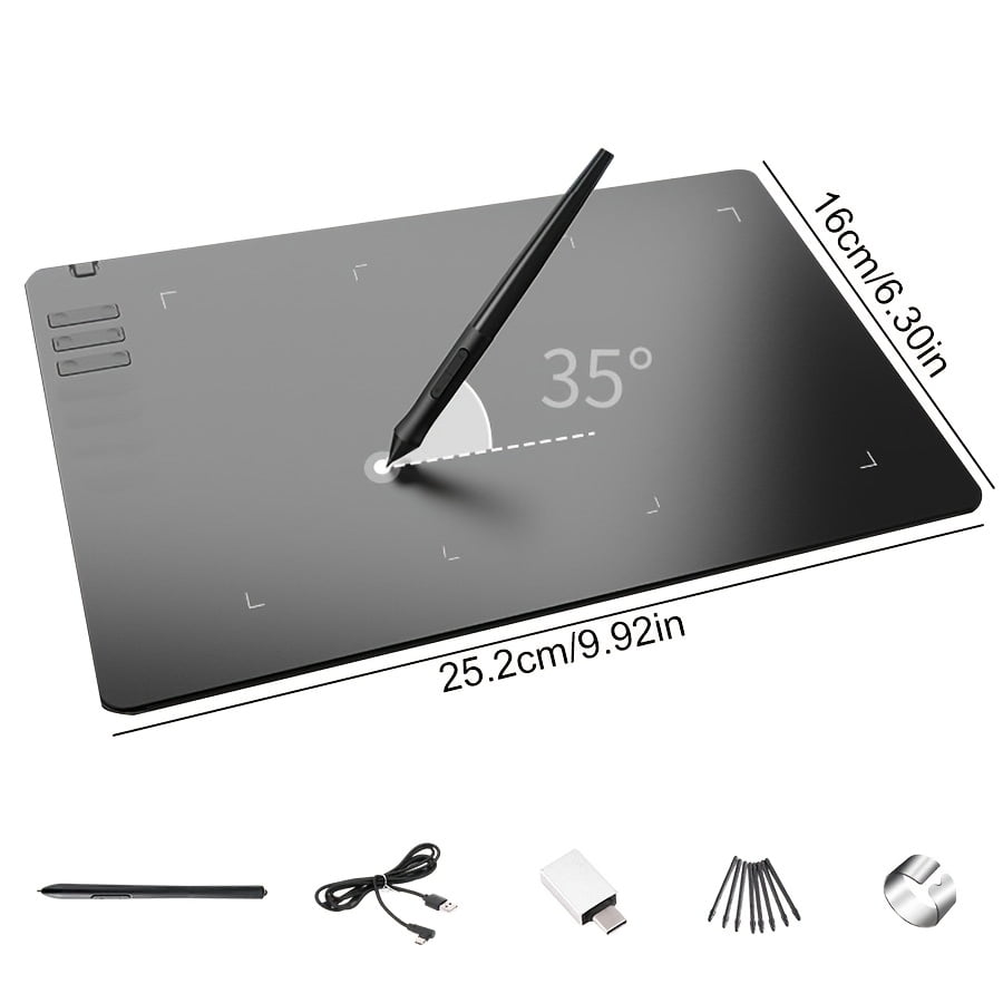Graphic Drawing Tablet, Active Area 6.69 x 4.21 inch, Battery-Free ...