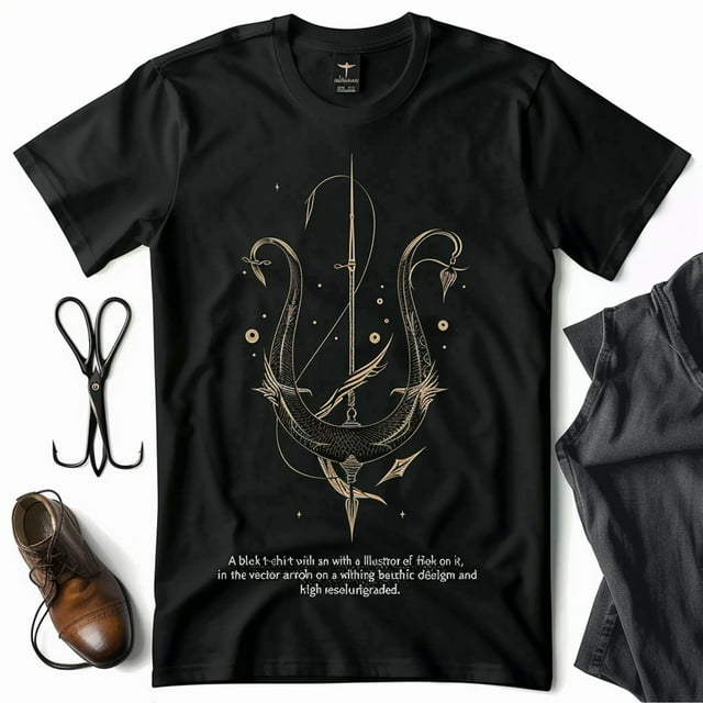 Graphic Fishing Hook Design Black TShirt Vector Art on White Background ...